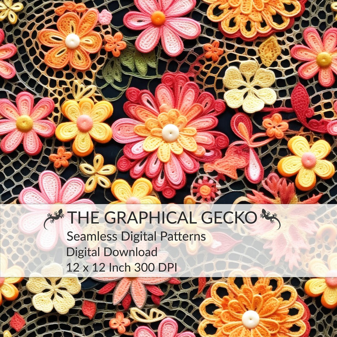 Embroidery Seamless Digital Pattern, 3D Floral Seamless Pattern ...