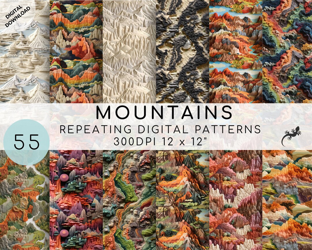 55 Mountain Range Seamless Pattern Bundle, Mountain Digital Paper ...