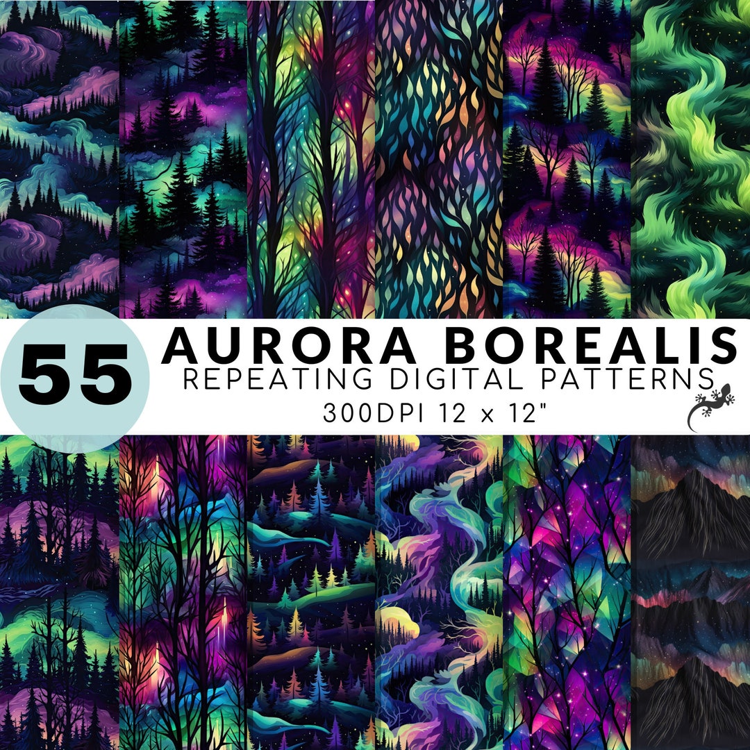 55 Aurora Borealis Seamless Pattern Bundle, Northern Lights Digital ...