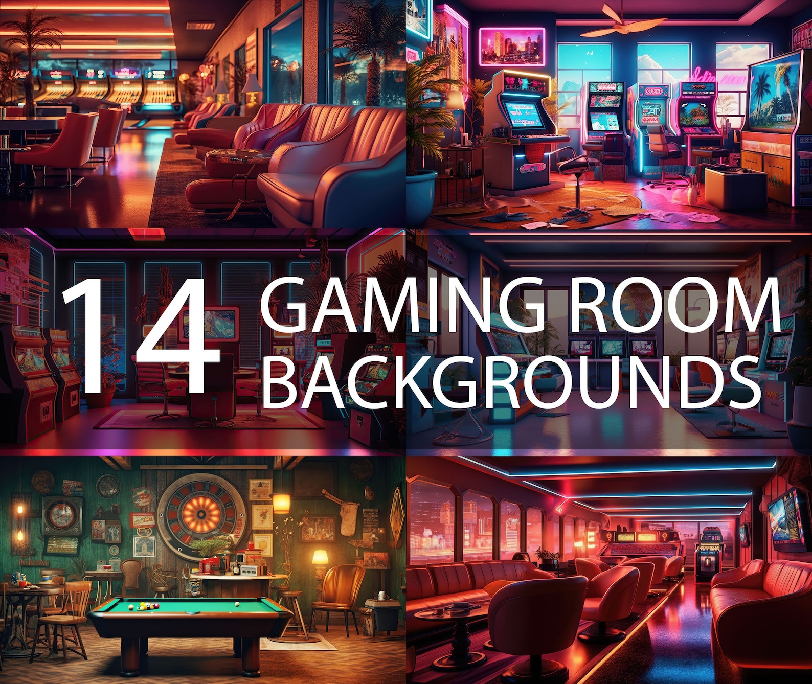 Gaming Room Arcade Vtuber Backgrounds Bundle, Stream Backgrounds ...