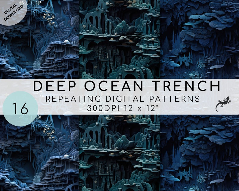 16 Deep Ocean Trench Seamless Pattern Bundle, Ocean Digital Paper ...