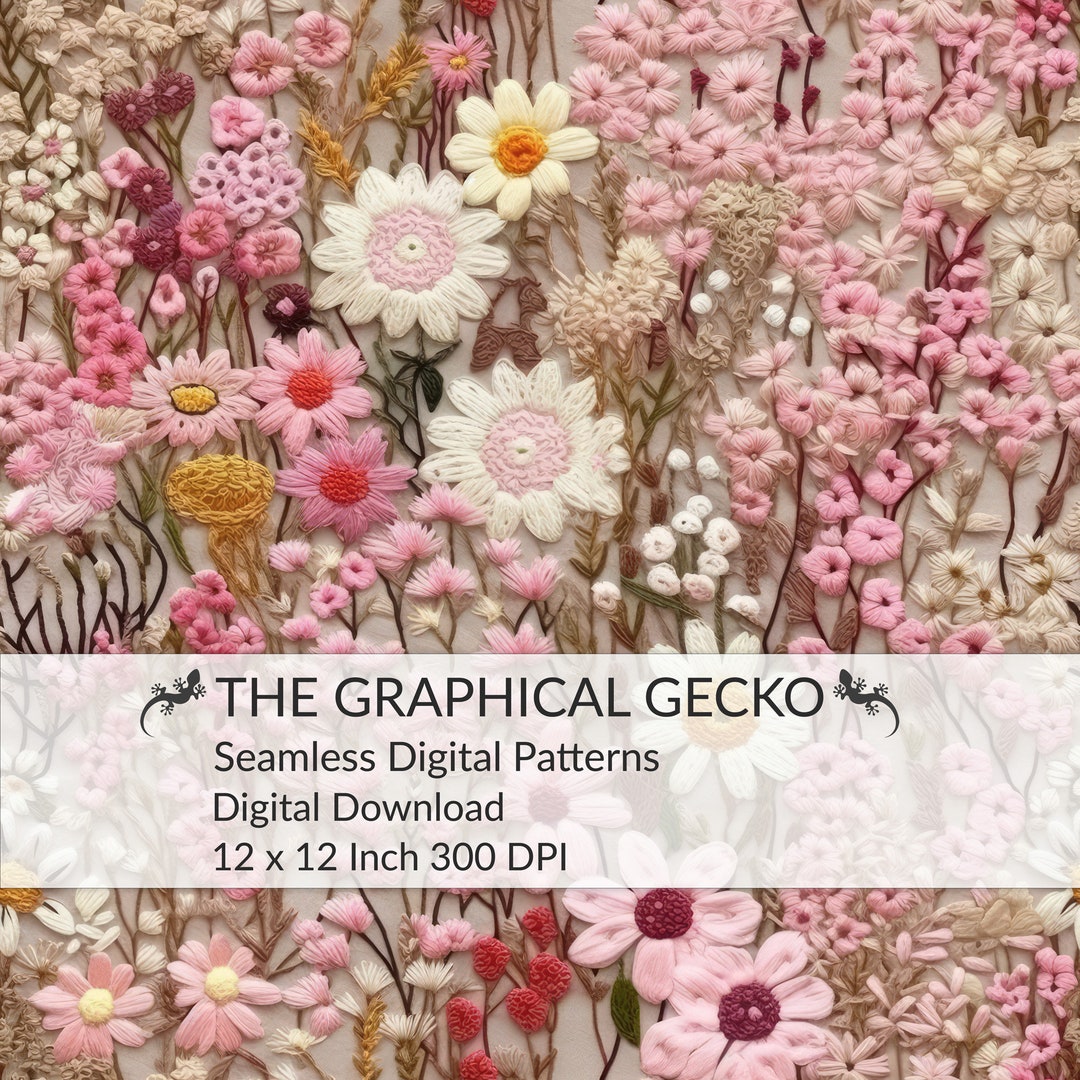 Embroidery Seamless Digital Pattern, Oshibana Seamless Pattern ...