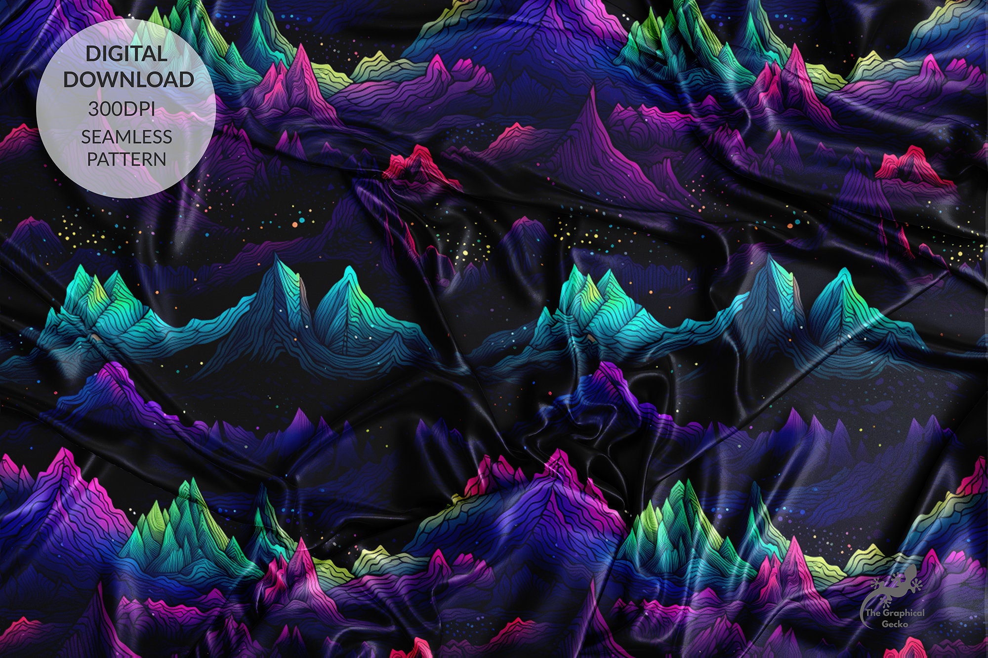 Seamless Digital Pattern, Mountain Landscape Seamless Pattern, Aurora ...