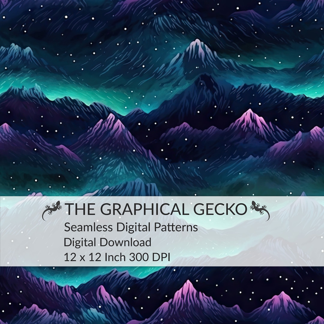 Seamless Digital Pattern, Night Sky Seamless Pattern, Mountain ...