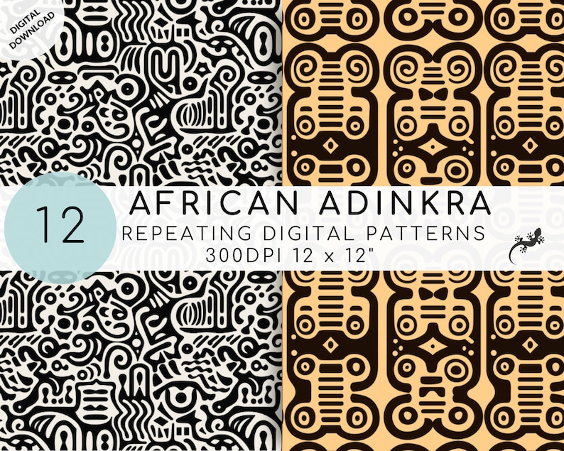 12 African Adinkra Inspired Seamless Digital Pattern Bundle, African ...