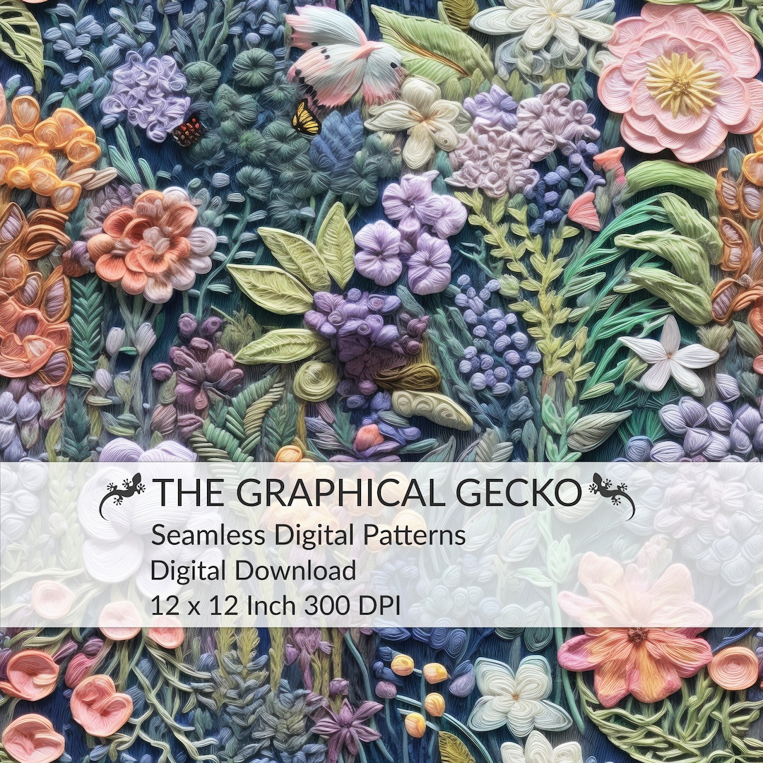 3D Embroidery Seamless Digital Pattern, Floral Lavender Repeatable ...