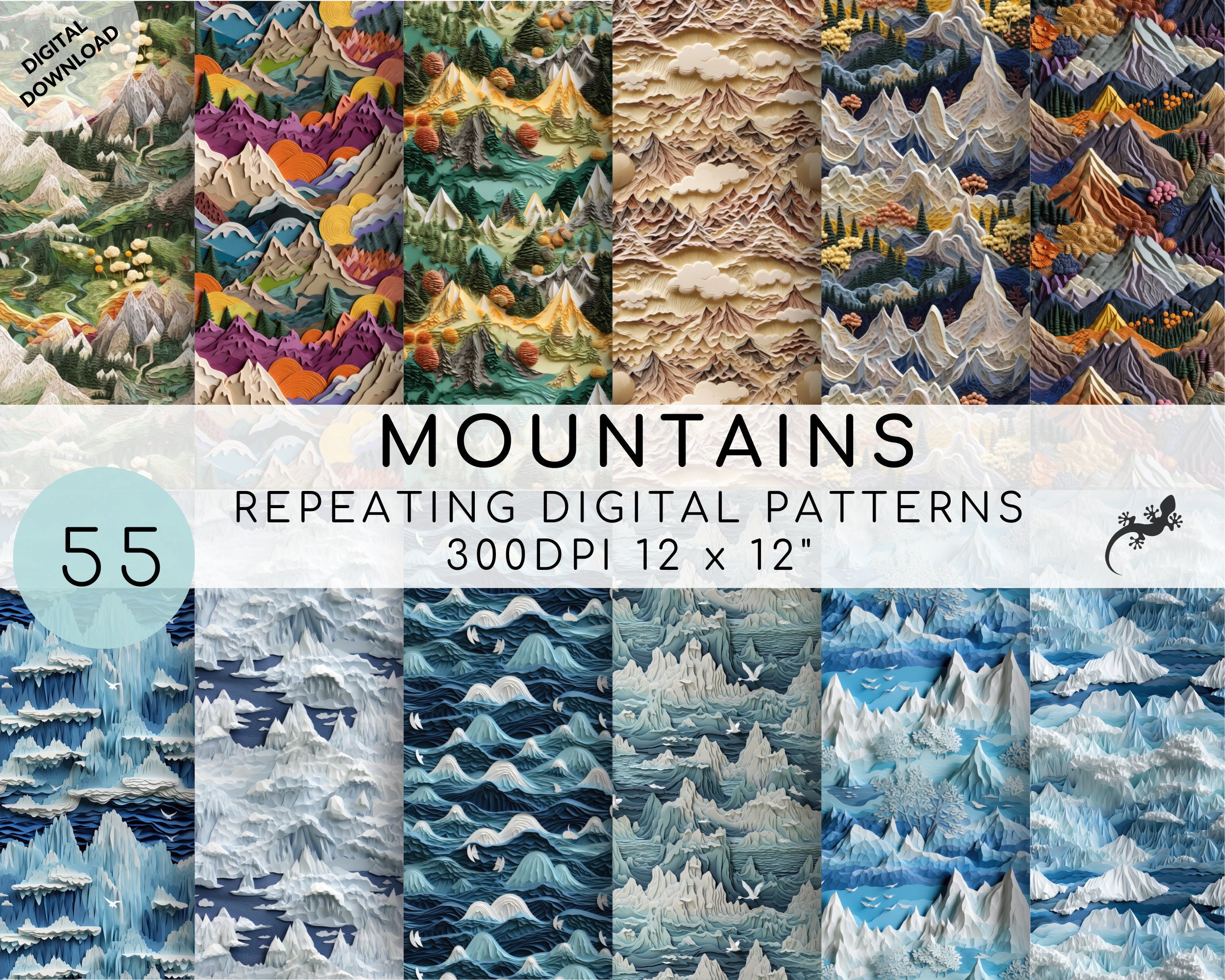 55 Mountain Range Seamless Pattern Bundle, Mountain Digital Paper ...