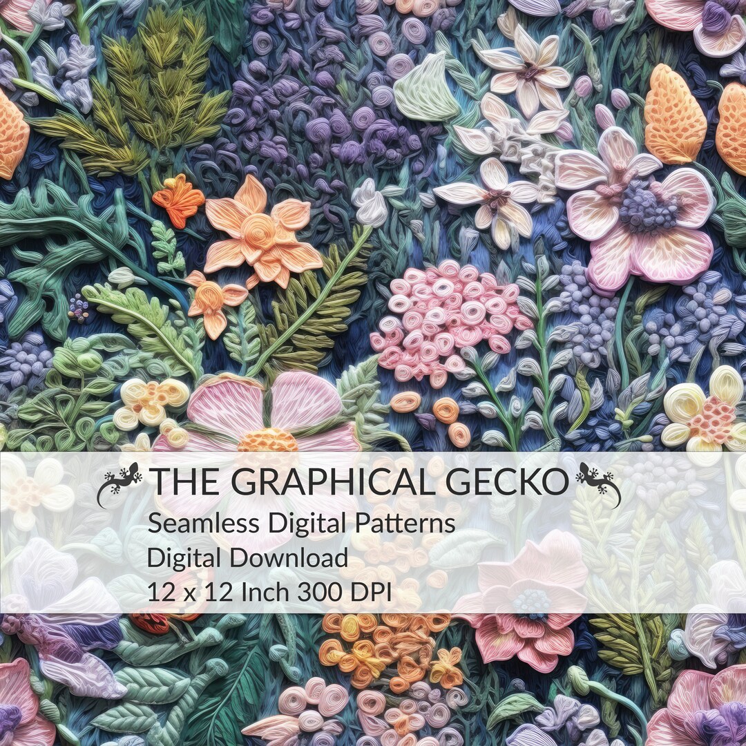 3D Embroidery Seamless Digital Pattern, Floral Repeatable Pattern ...