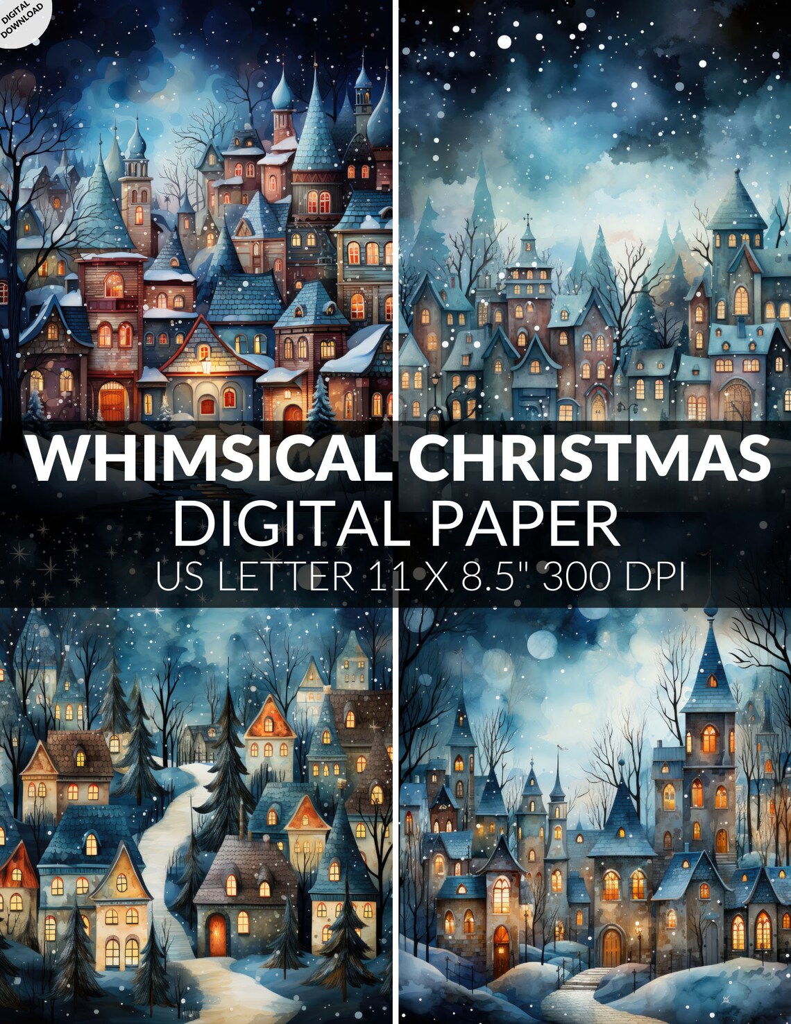 20 Printable Watercolor Houses Christmas Landscapes Scenes, Junk ...