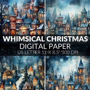 20 Printable Watercolor Houses Christmas Landscapes Scenes, Junk ...