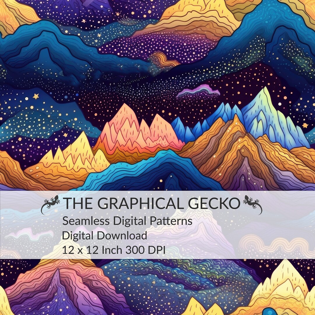 Seamless Digital Pattern, Magical Mountain Seamless Pattern, Celestial ...
