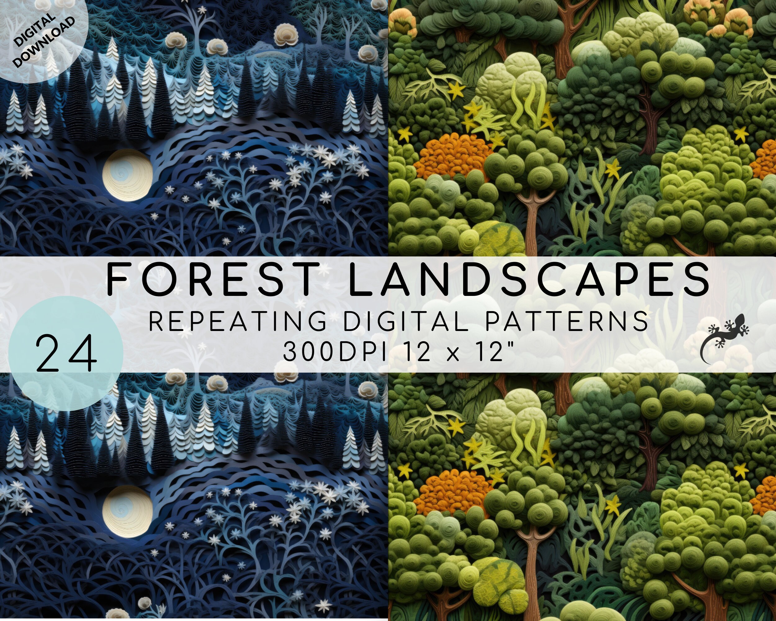 24 Forest Landscape Seamless Pattern Bundle, Forest Digital Paper ...