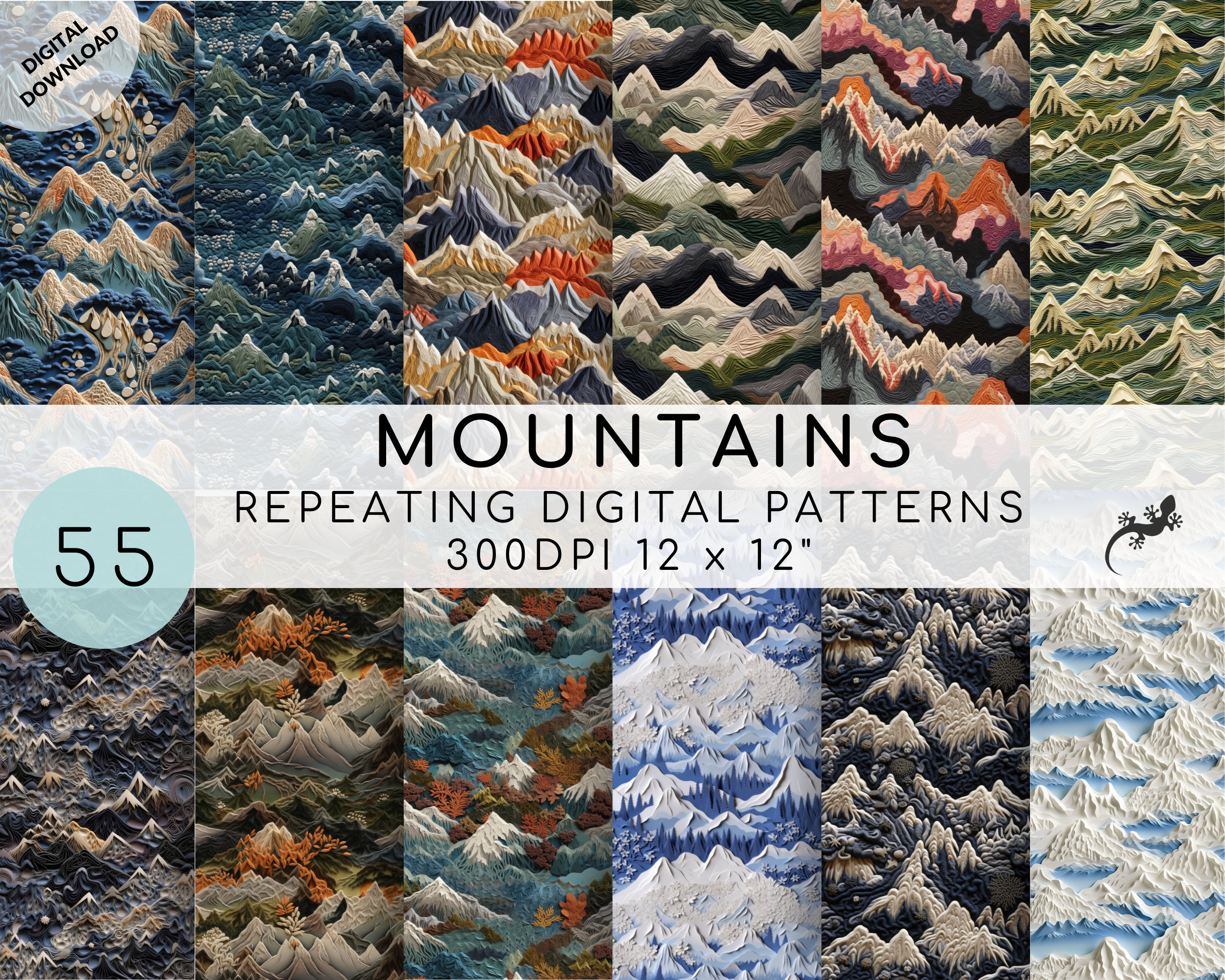55 Mountain Range Seamless Pattern Bundle, Mountain Digital Paper ...