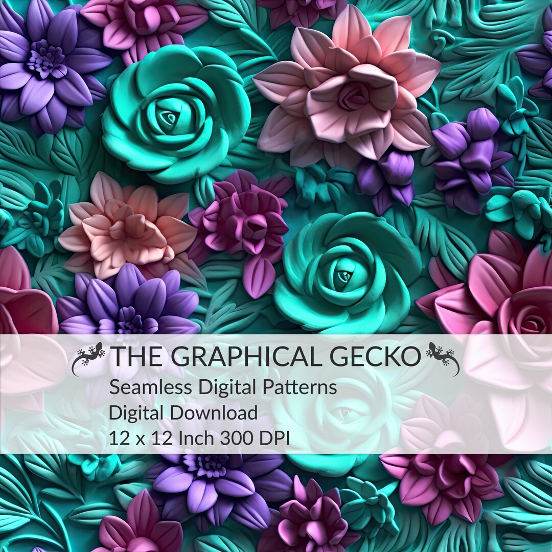3D Flowers Seamless Digital Pattern, 3D Floral Seamless Pattern ...