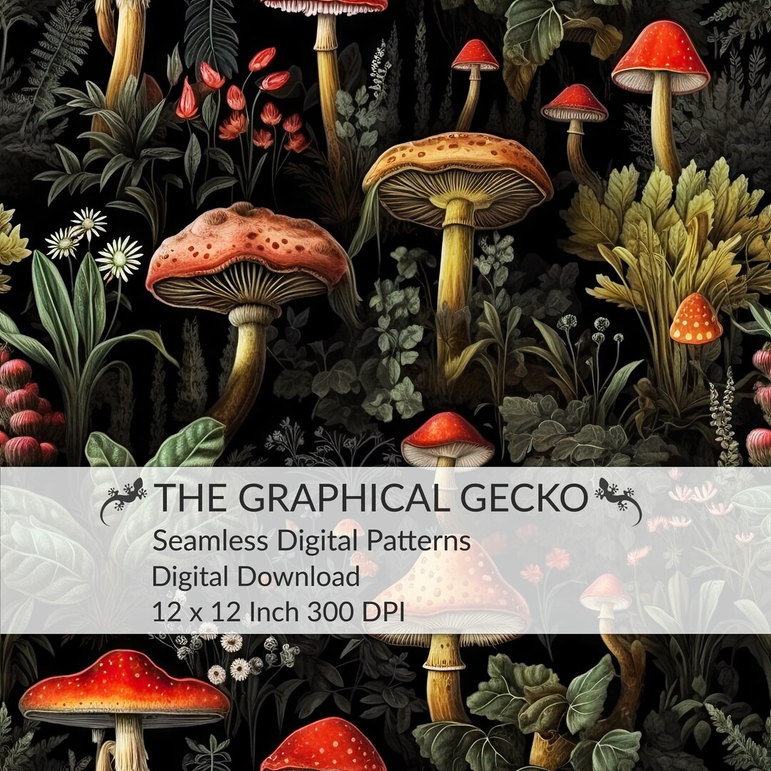 Seamless Digital Pattern, Forest Mushroom Digital Pattern, Mushroom Digital Paper, Mushroom ...