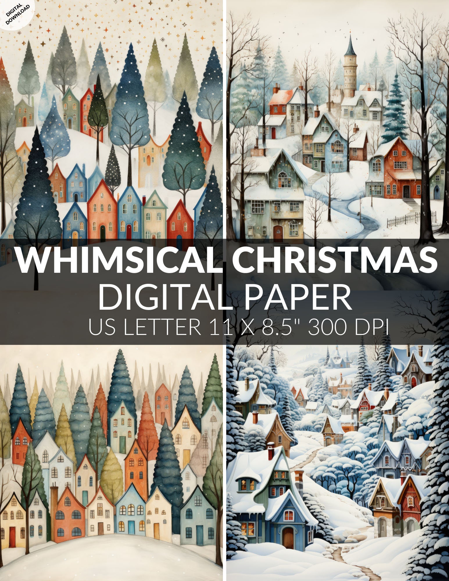20 Printable Watercolor Houses Christmas Scenes Landscapes , Junk ...