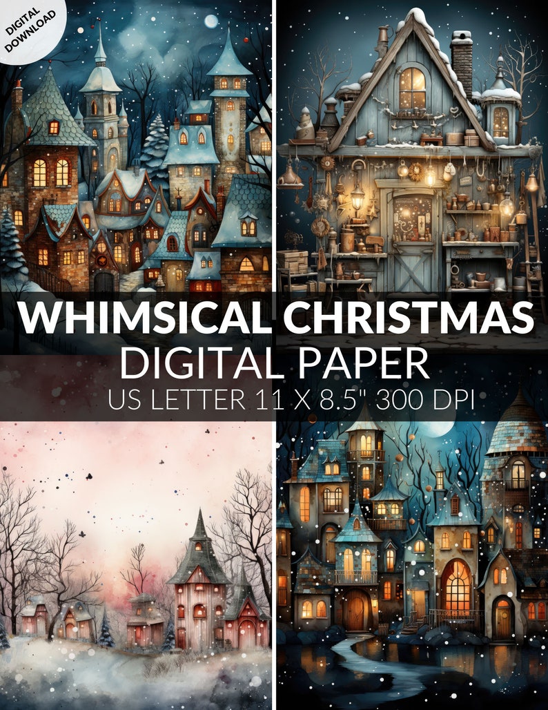 20 Printable Watercolor Houses Christmas Landscapes Scenes, Junk ...