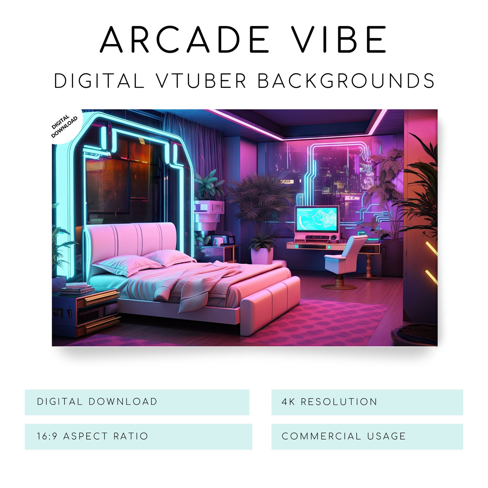 Vtuber Backgrounds Bundle, 122 Arcade Vibe Anime Vtuber Twitch Zoom ...