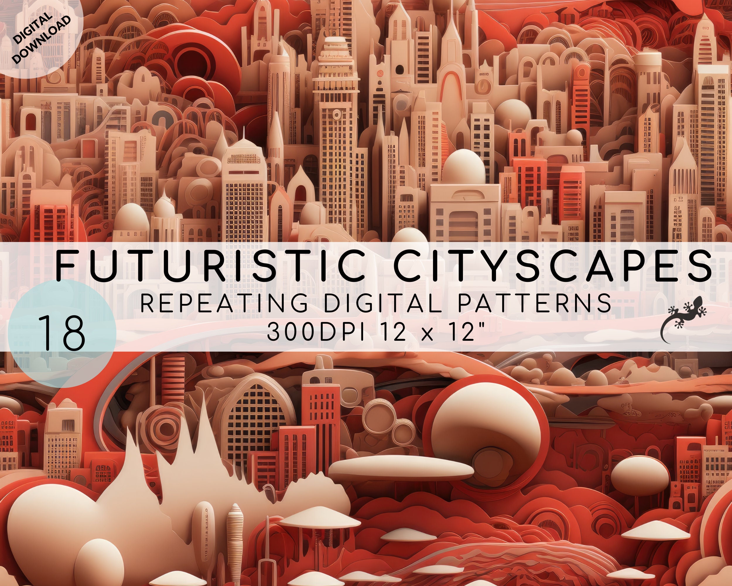 18 Futuristic Cities Seamless Pattern Bundle, Sci-fi Digital Paper ...