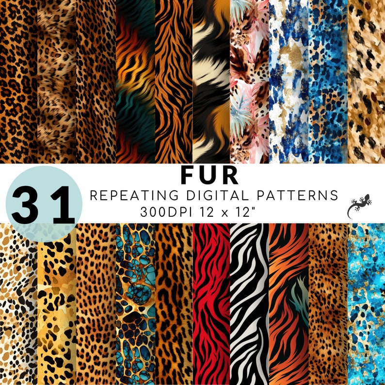 100 Animal Print Nature Digital Paper Bundle, Leopard Tiger Zebra Fish ...