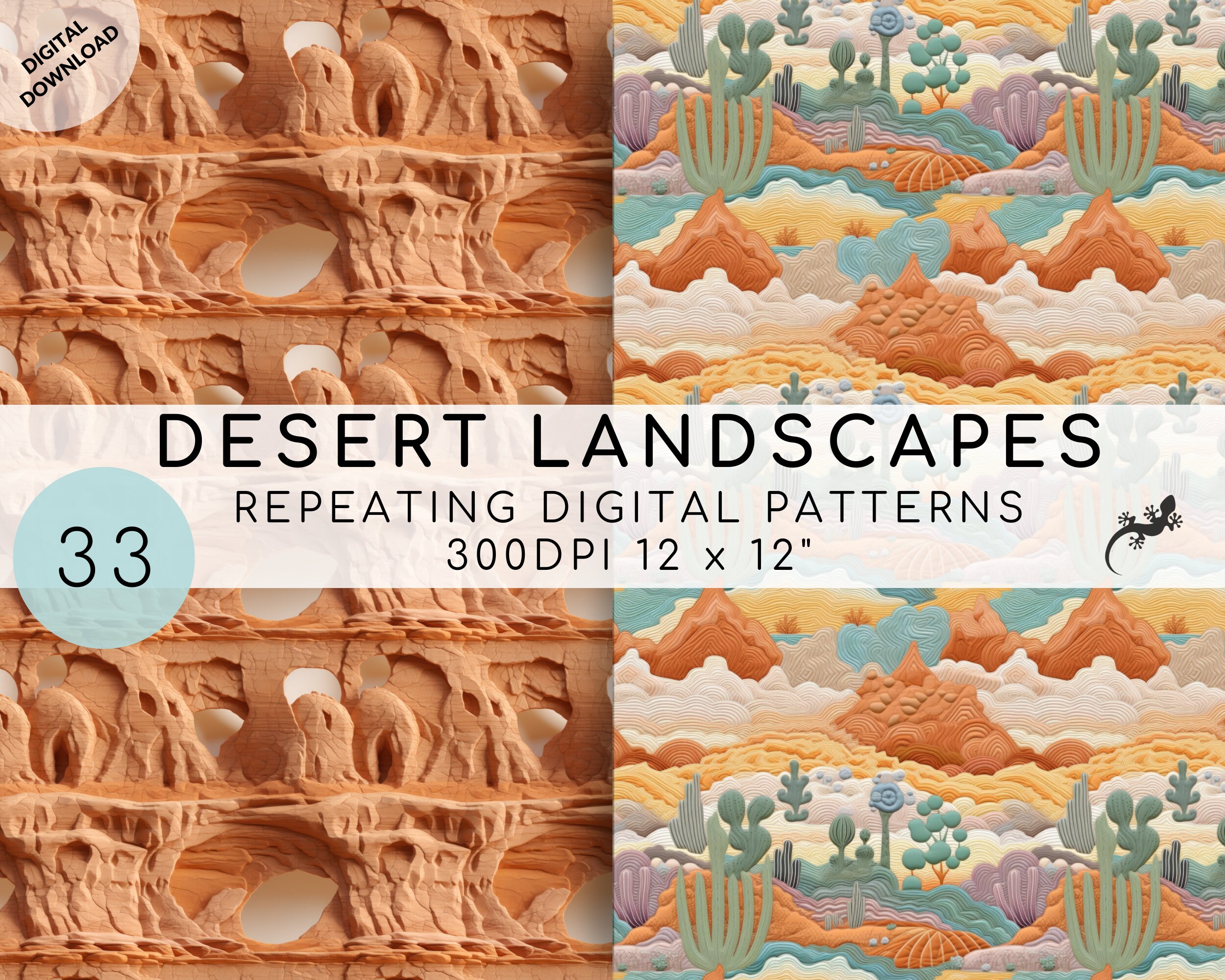 33 Desert Landscape Seamless Pattern Bundle, Desert Digital Paper ...