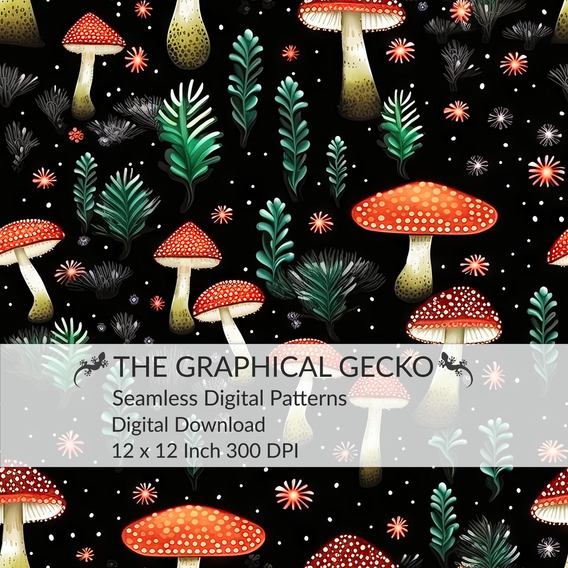 Seamless Digital Pattern, Winter Mushroom Digital Pattern, Mushroom ...