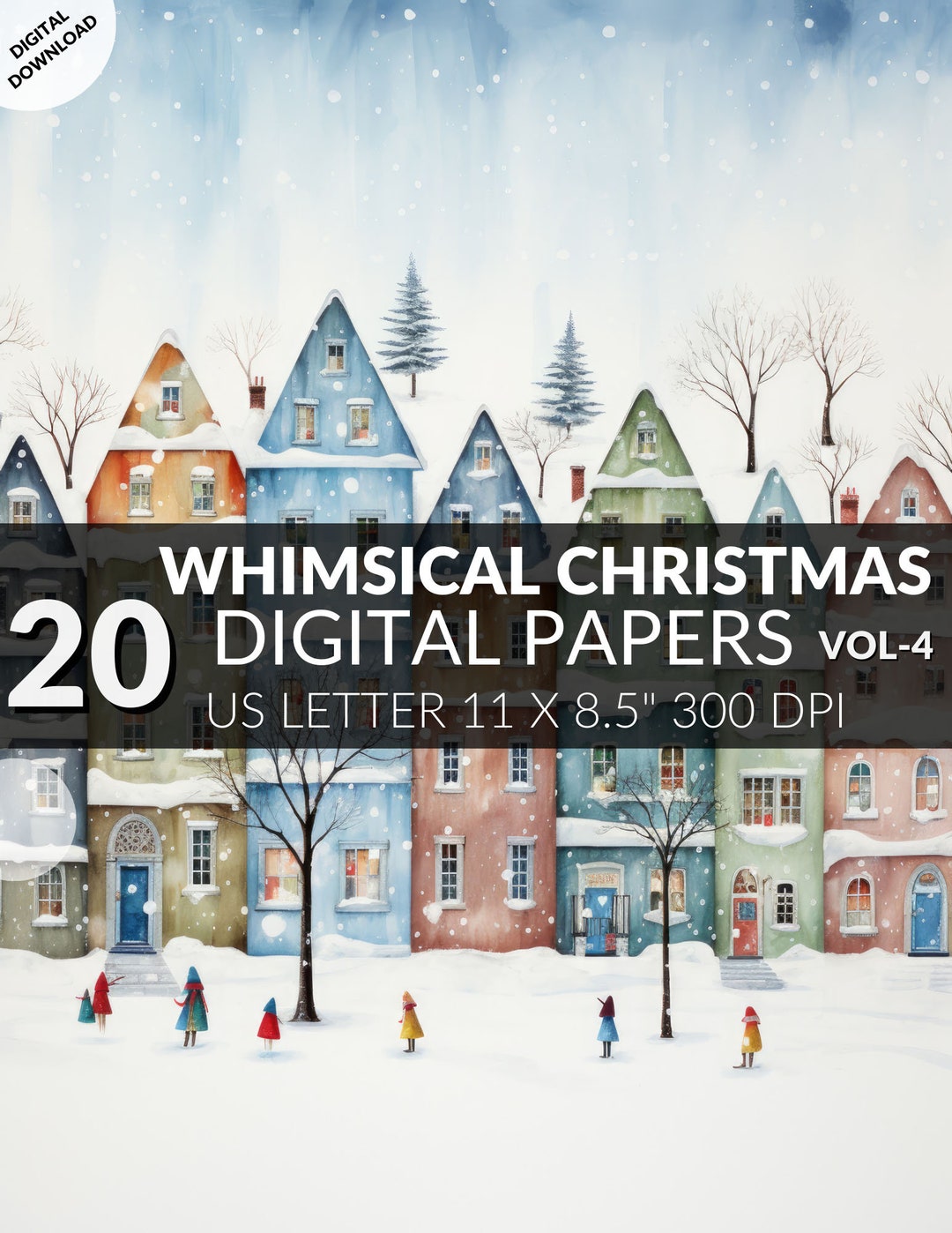 20 Printable Watercolor Houses Christmas Scenes Landscapes , Junk ...