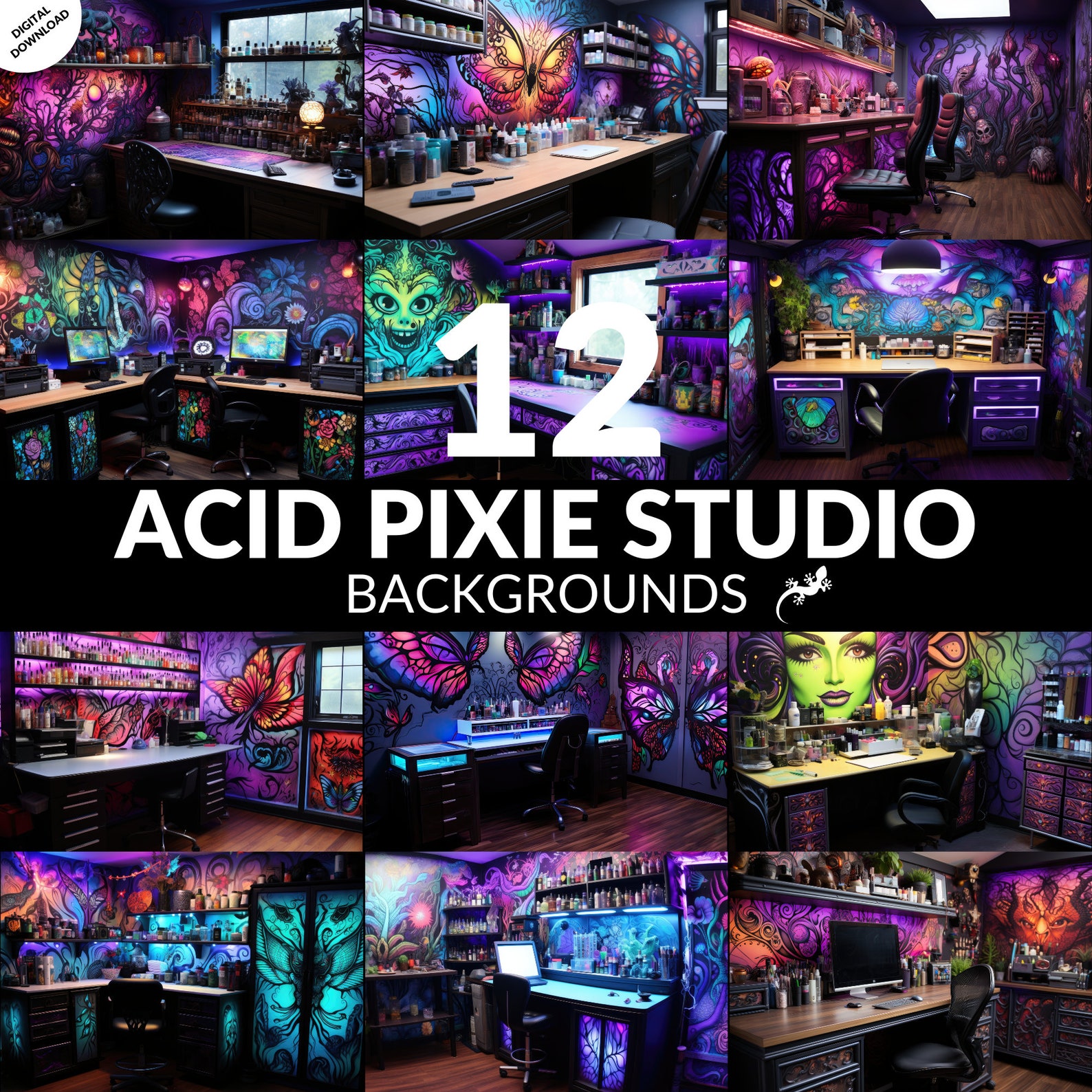 Vtuber Backgrounds Bundle, 160 Acid Pixie Vtuber Twitch Zoom Digital ...