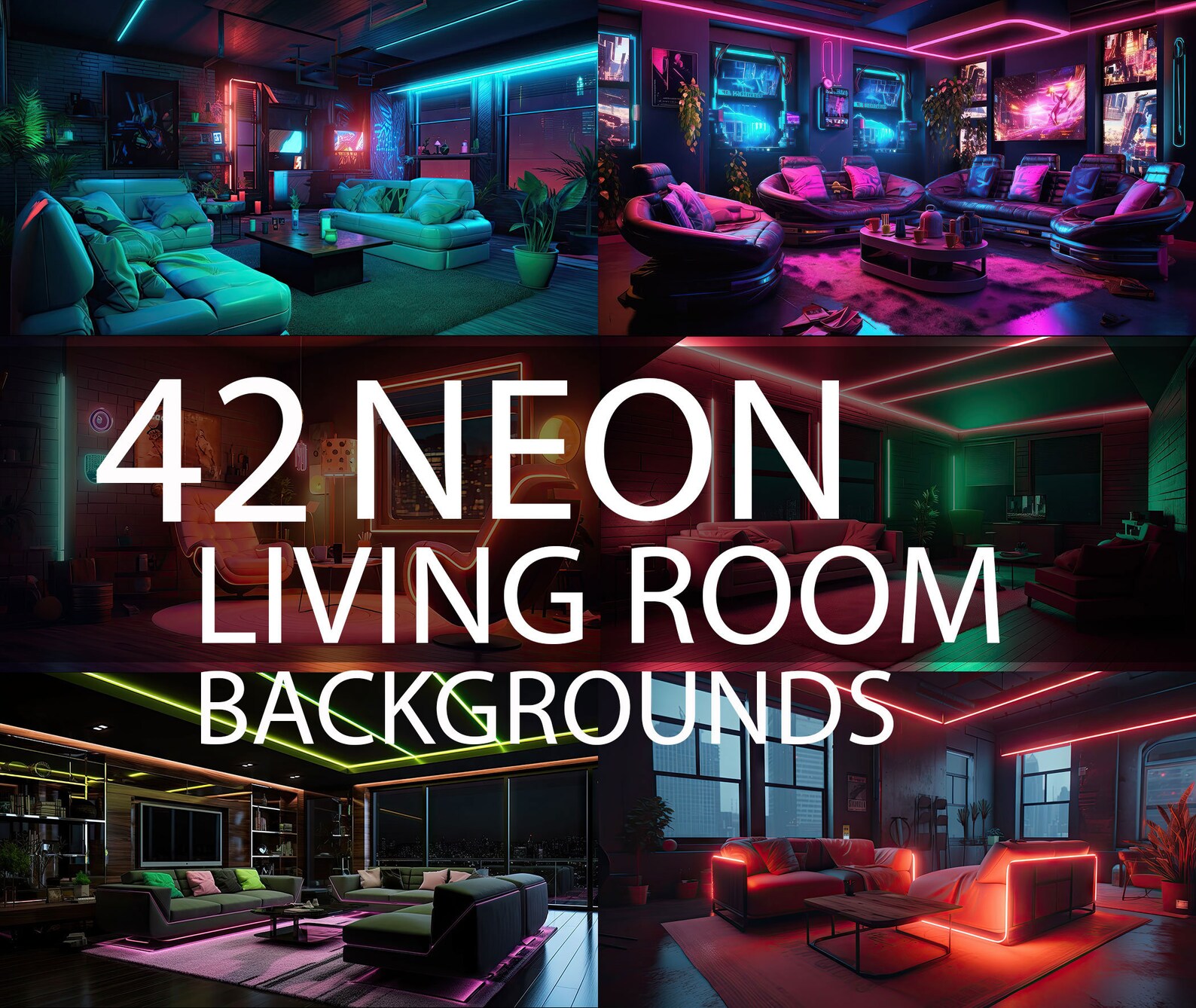 Neon Living Room Vtuber Backgrounds Bundle, Stream Backgrounds, Twitch ...