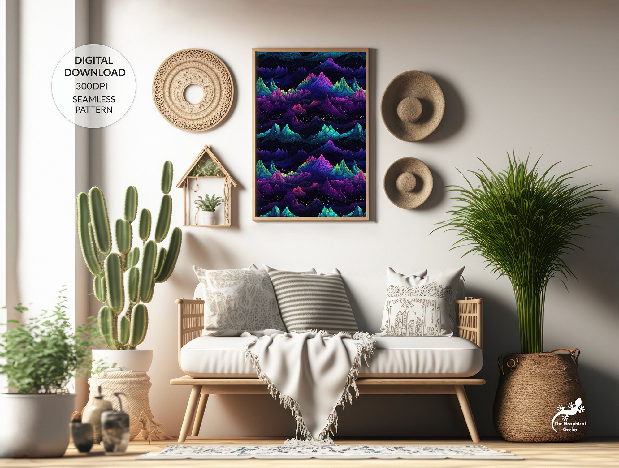 Seamless Digital Pattern, Mountain Landscape Seamless Pattern, Aurora ...