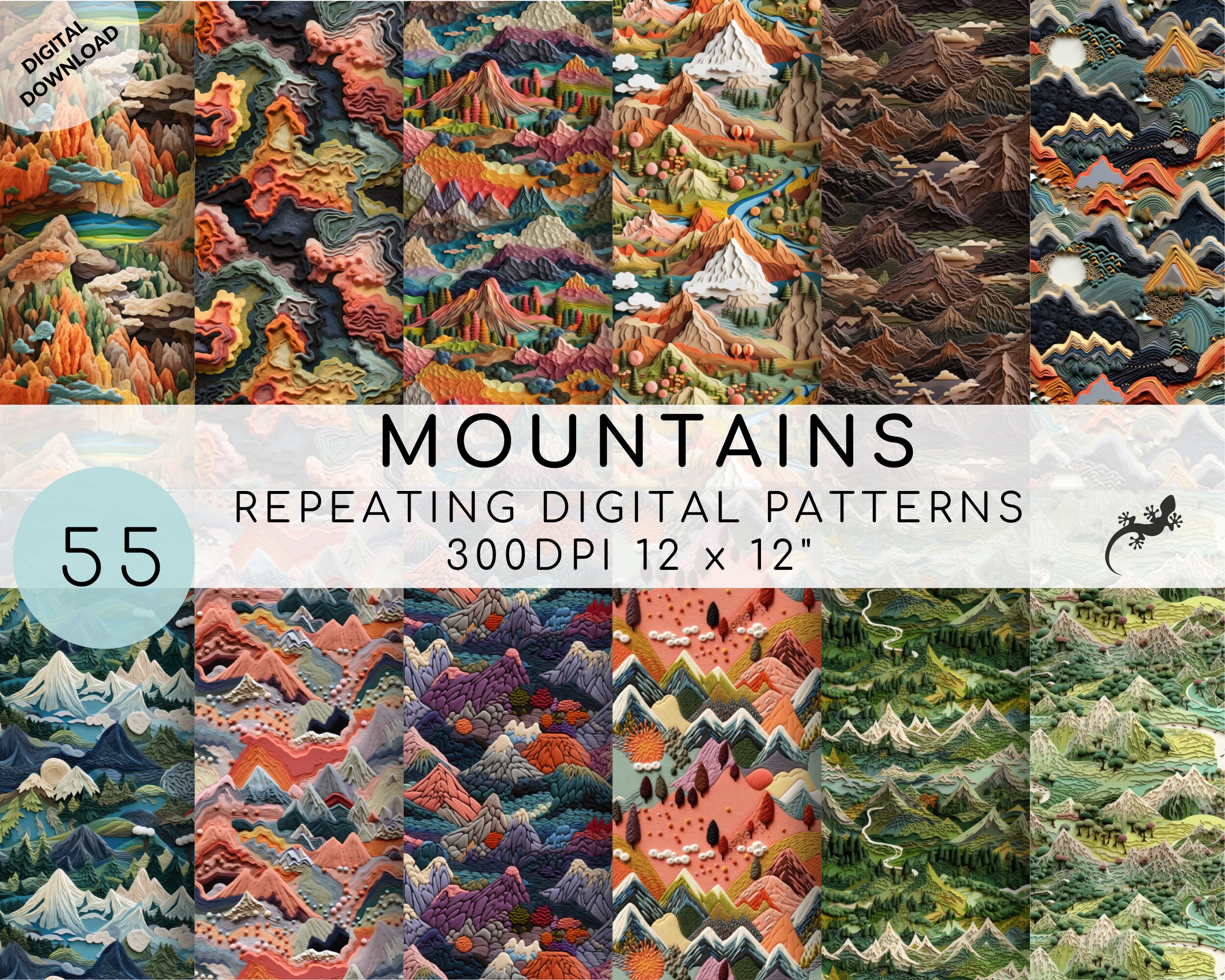 55 Mountain Range Seamless Pattern Bundle, Mountain Digital Paper ...