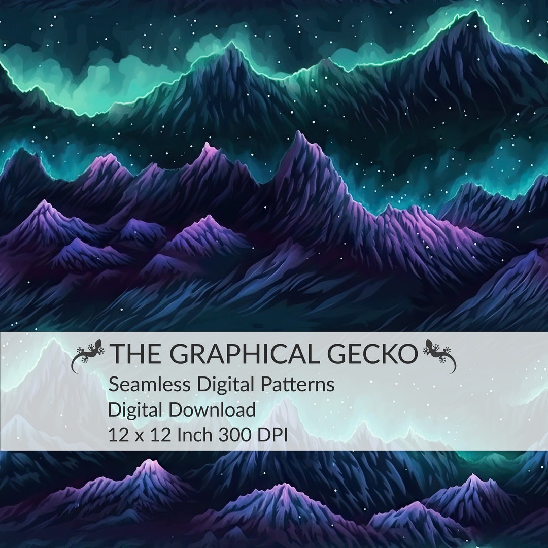 Seamless Digital Pattern, Aurora Borealis Seamless Pattern, Mountain ...