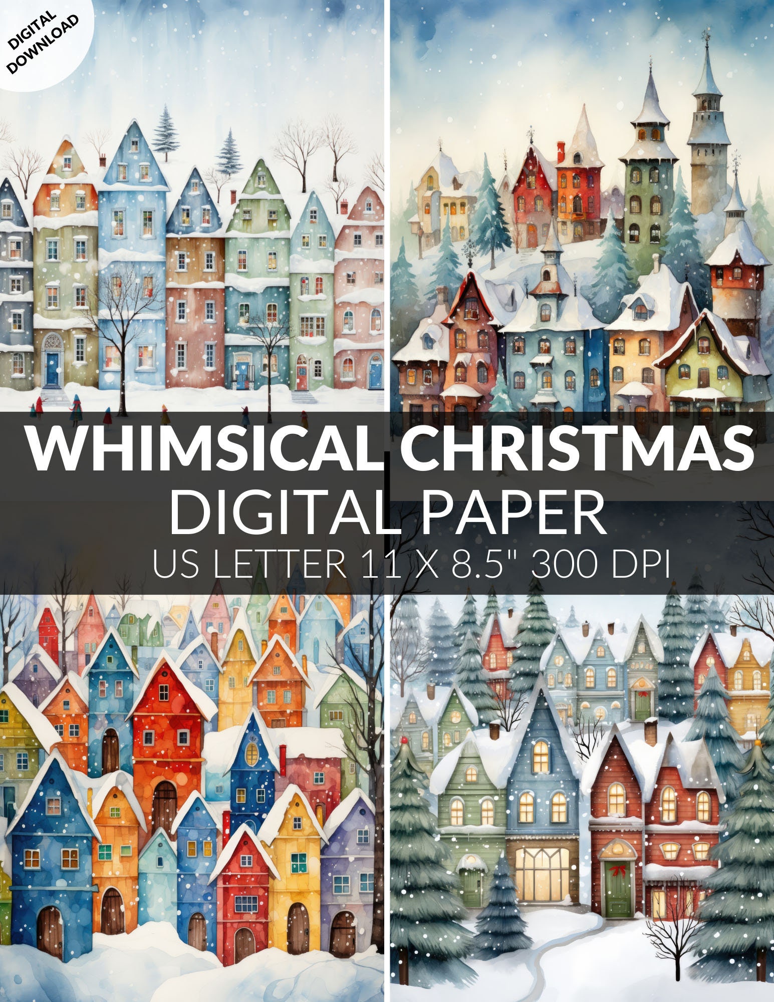 20 Printable Watercolor Houses Christmas Scenes Landscapes , Junk ...