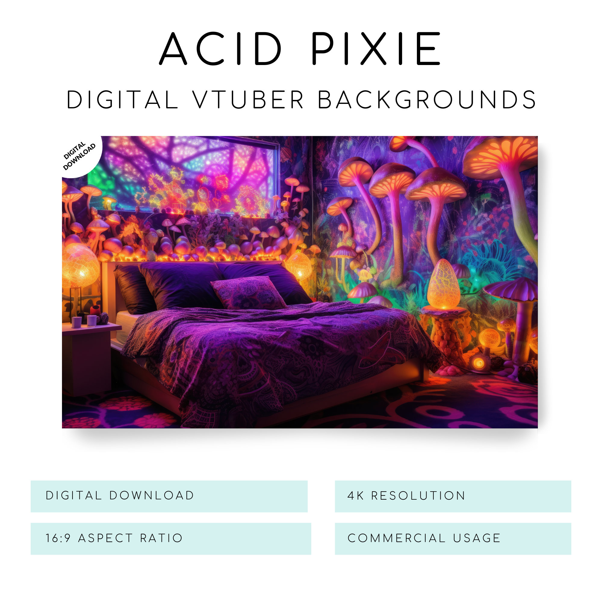Vtuber Backgrounds Bundle, 160 Acid Pixie Vtuber Twitch Zoom Digital ...