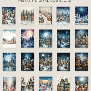 20 Printable Watercolor Christmas Houses Landscapes Scenes, Digital ...