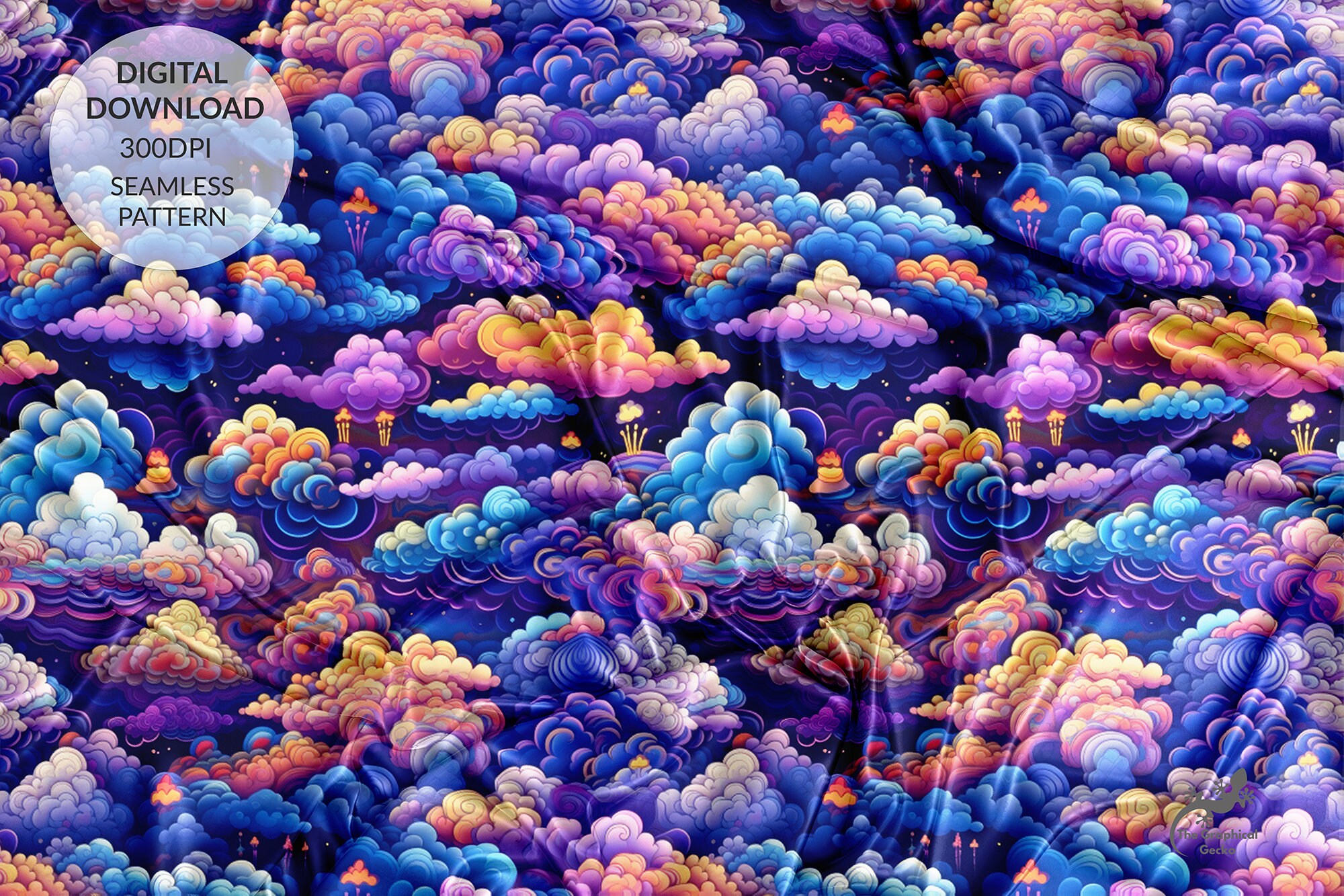 Psychedelic Seamless Digital Pattern Magic Cloud Seamless - Etsy