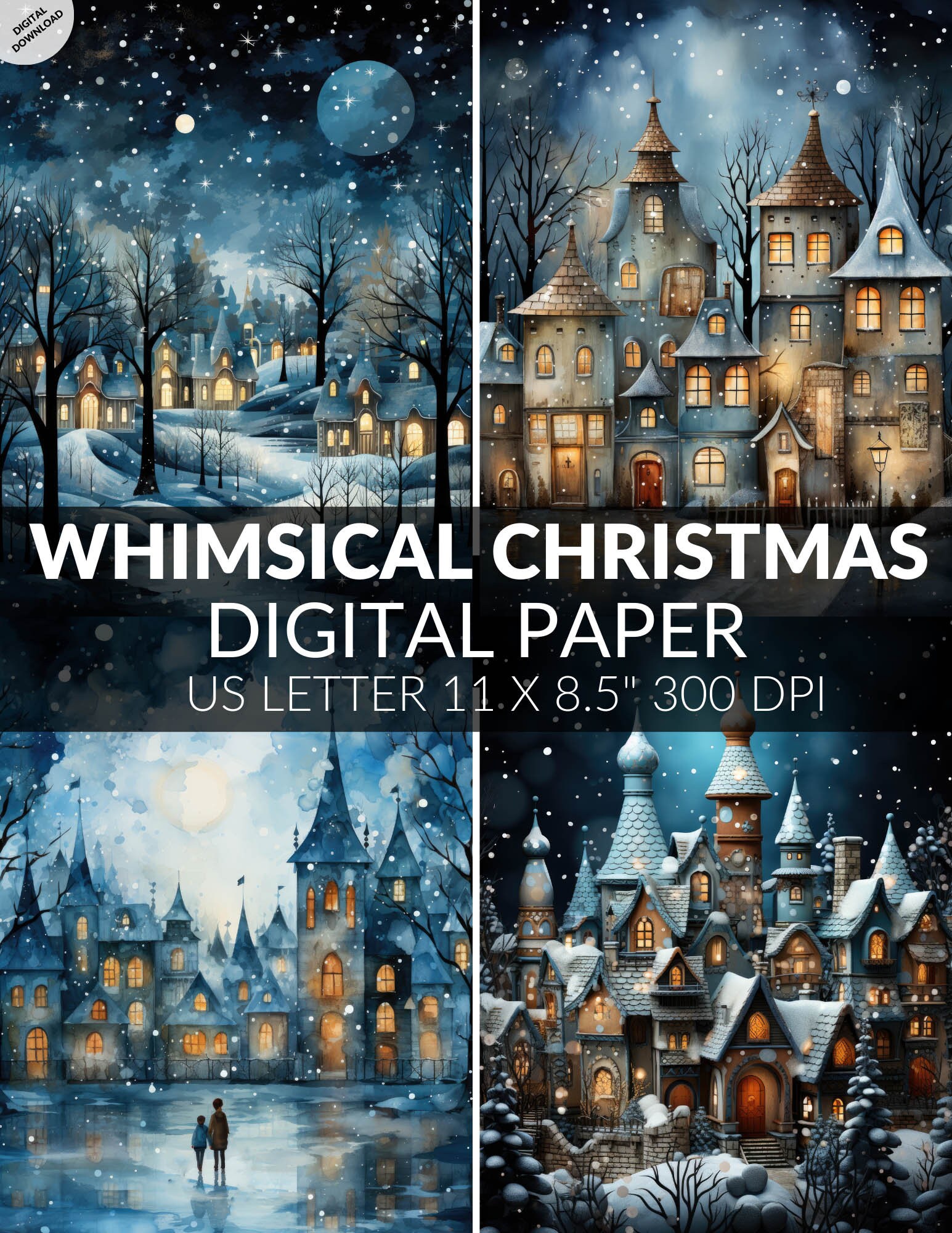 20 Printable Watercolor Christmas Houses Landscapes Scenes - Etsy