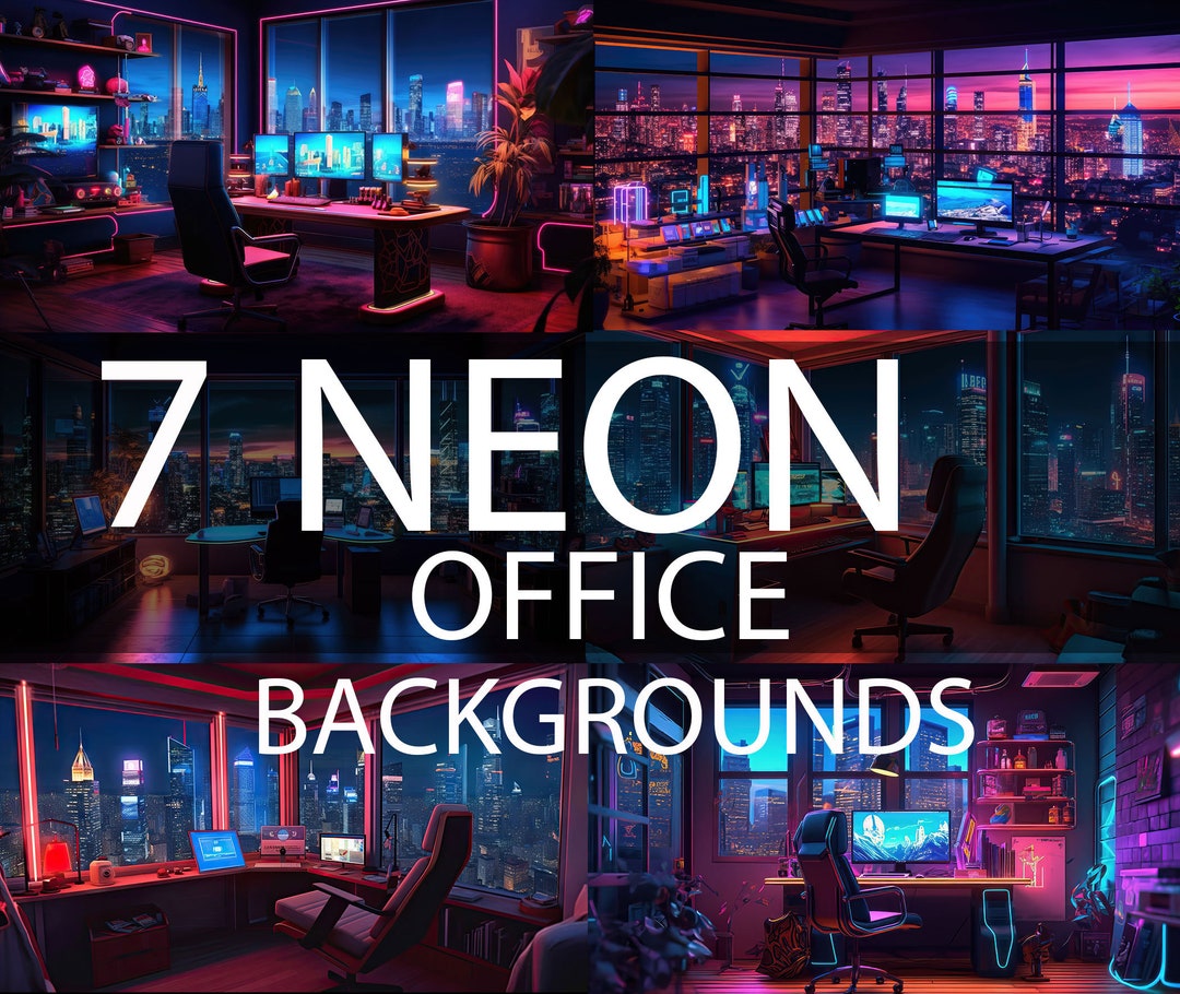 Neon Office Vtuber Backgrounds Bundle, Stream Backgrounds, Twitch ...