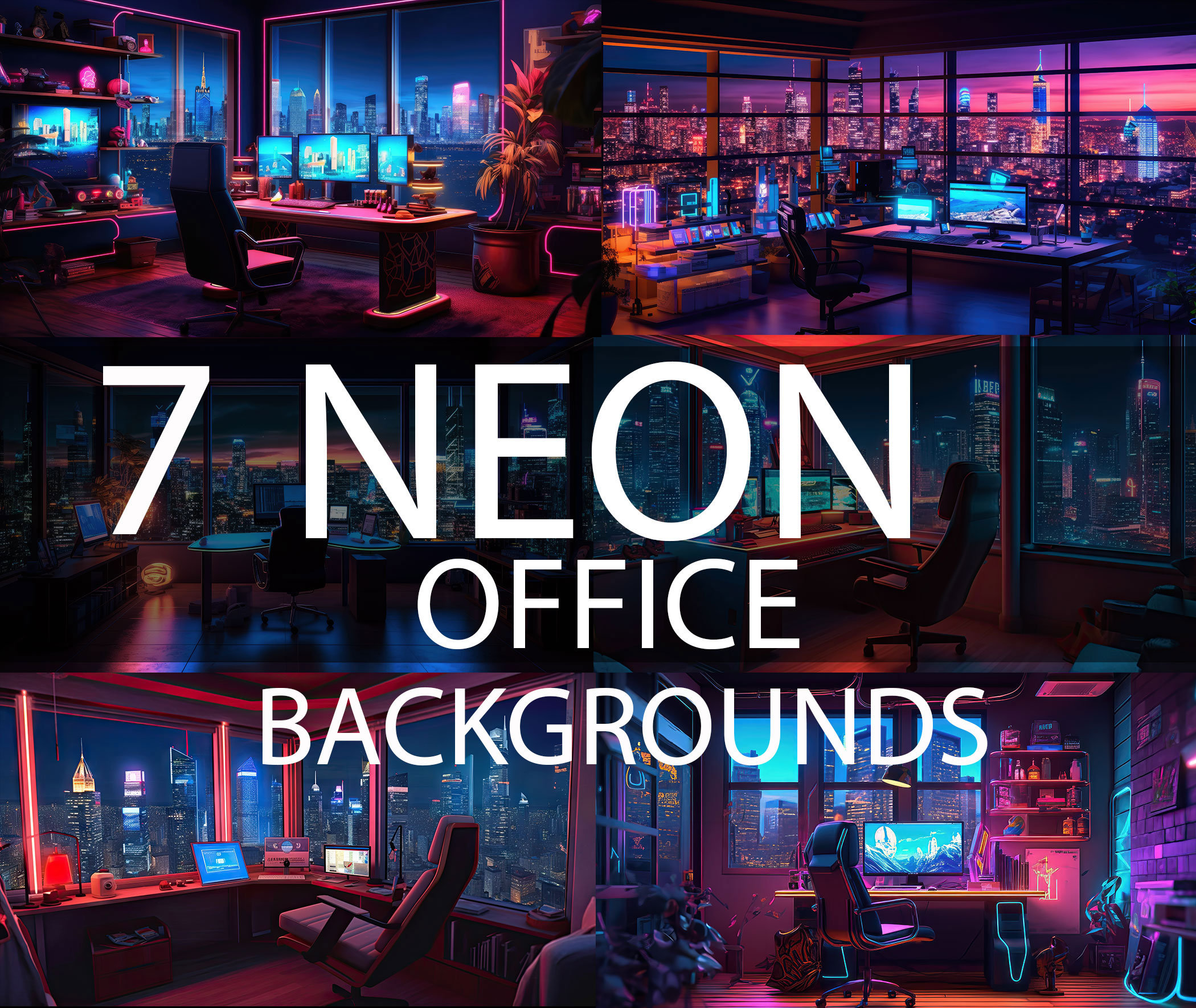 Neon Office Vtuber Backgrounds Bundle, Stream Backgrounds, Twitch ...