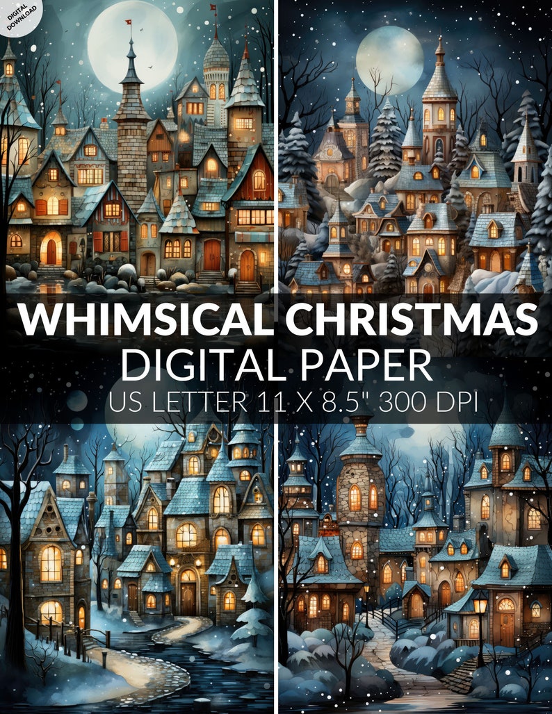 20 Printable Watercolor Houses Christmas Landscapes Scenes, Junk ...