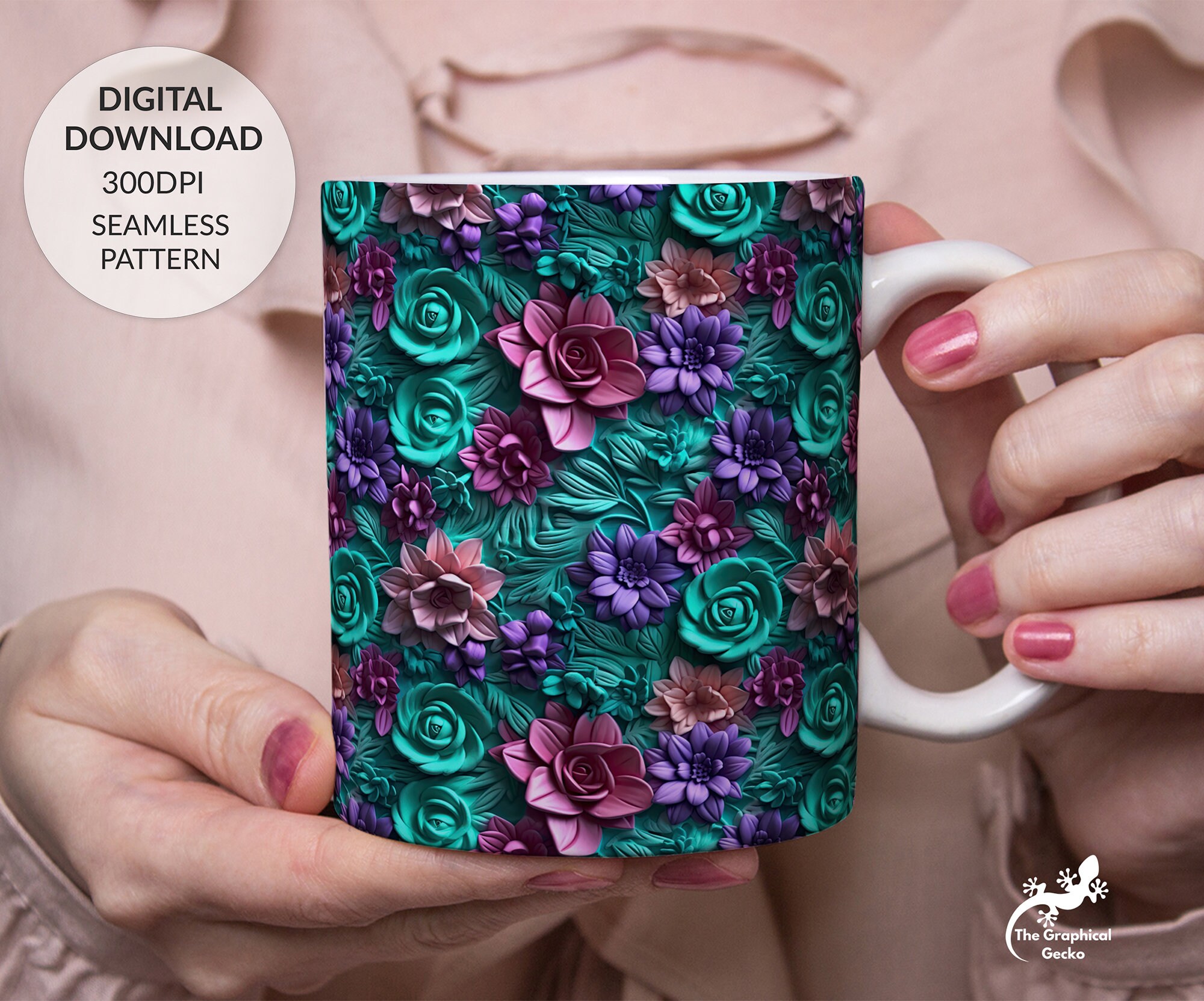 3D Flowers Seamless Digital Pattern, 3D Floral Seamless Pattern ...