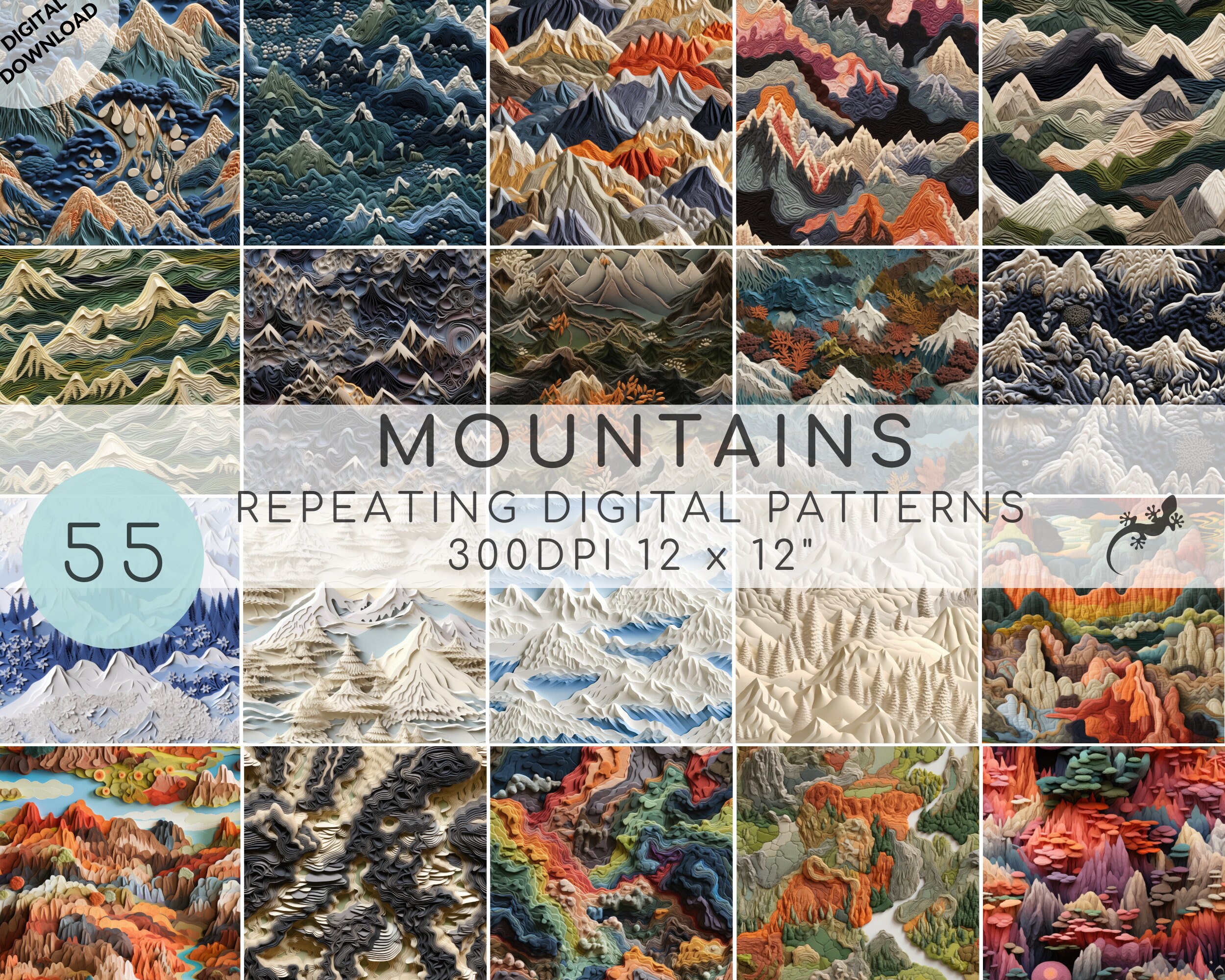 55 Mountain Range Seamless Pattern Bundle, Mountain Digital Paper ...