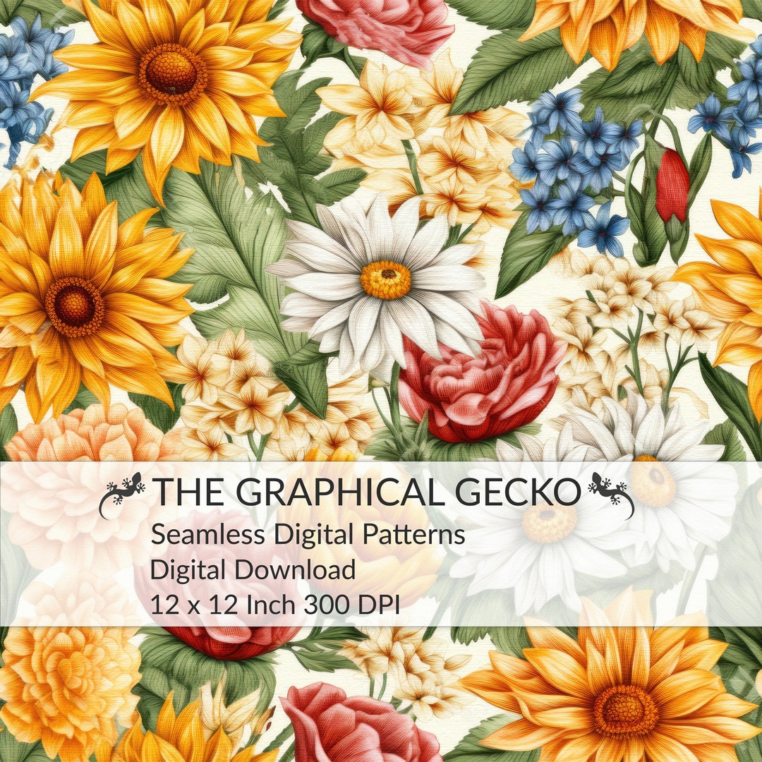 Seamless Digital Pattern, Sunflower Seamless Pattern, Summer Sunflower ...