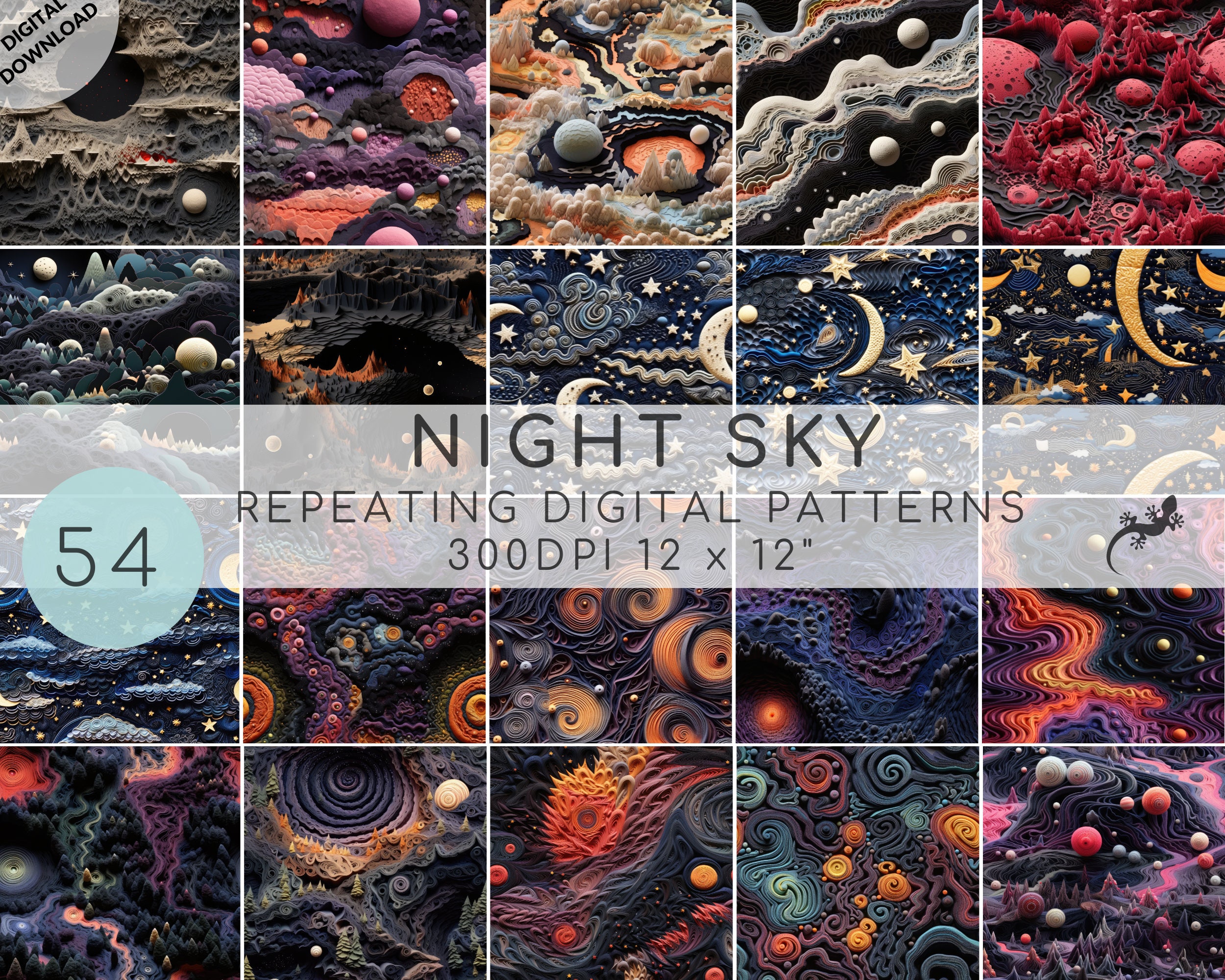 54 Night Sky Seamless Pattern Bundle, Astronomy Digital Paper ...