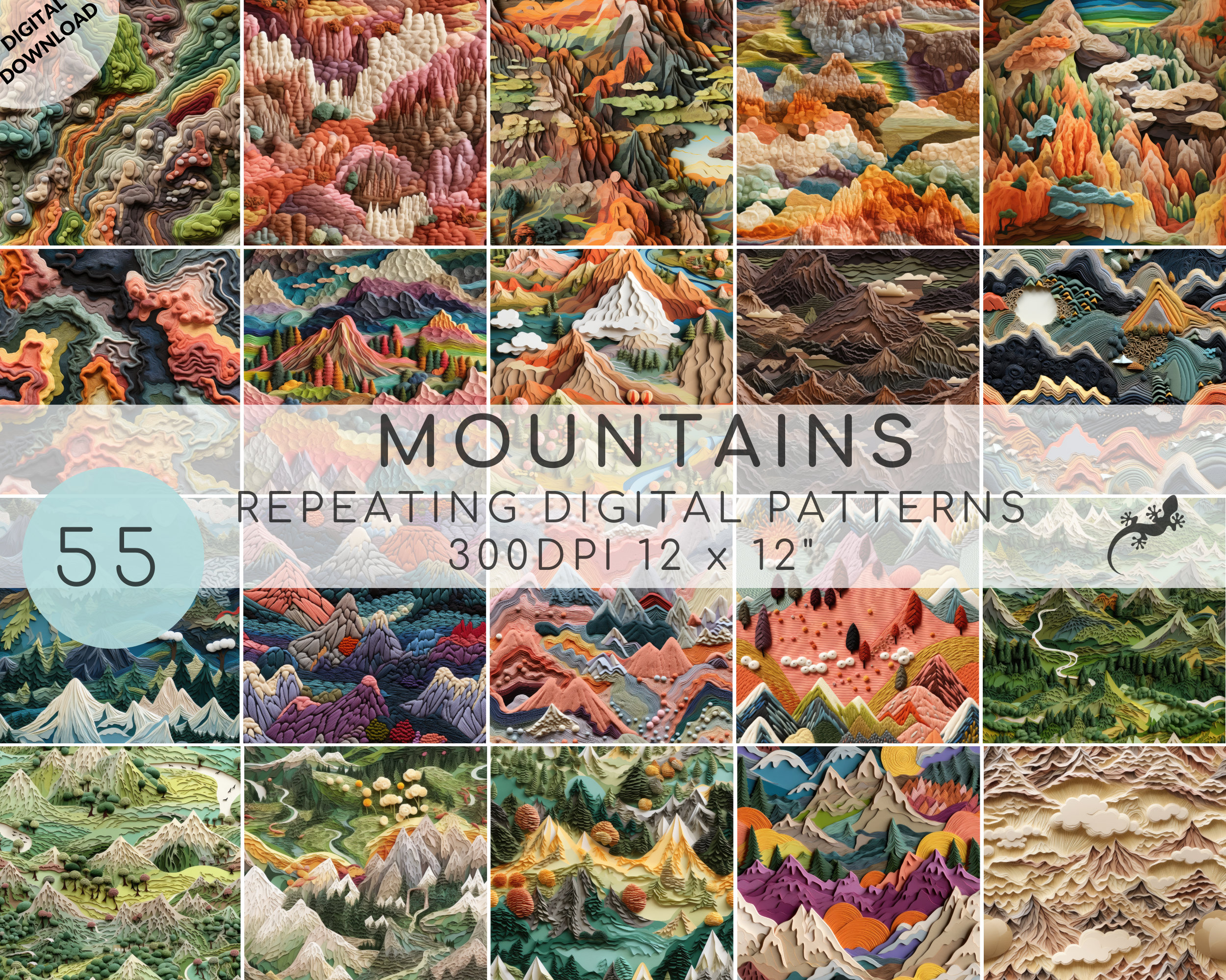55 Mountain Range Seamless Pattern Bundle, Mountain Digital Paper ...