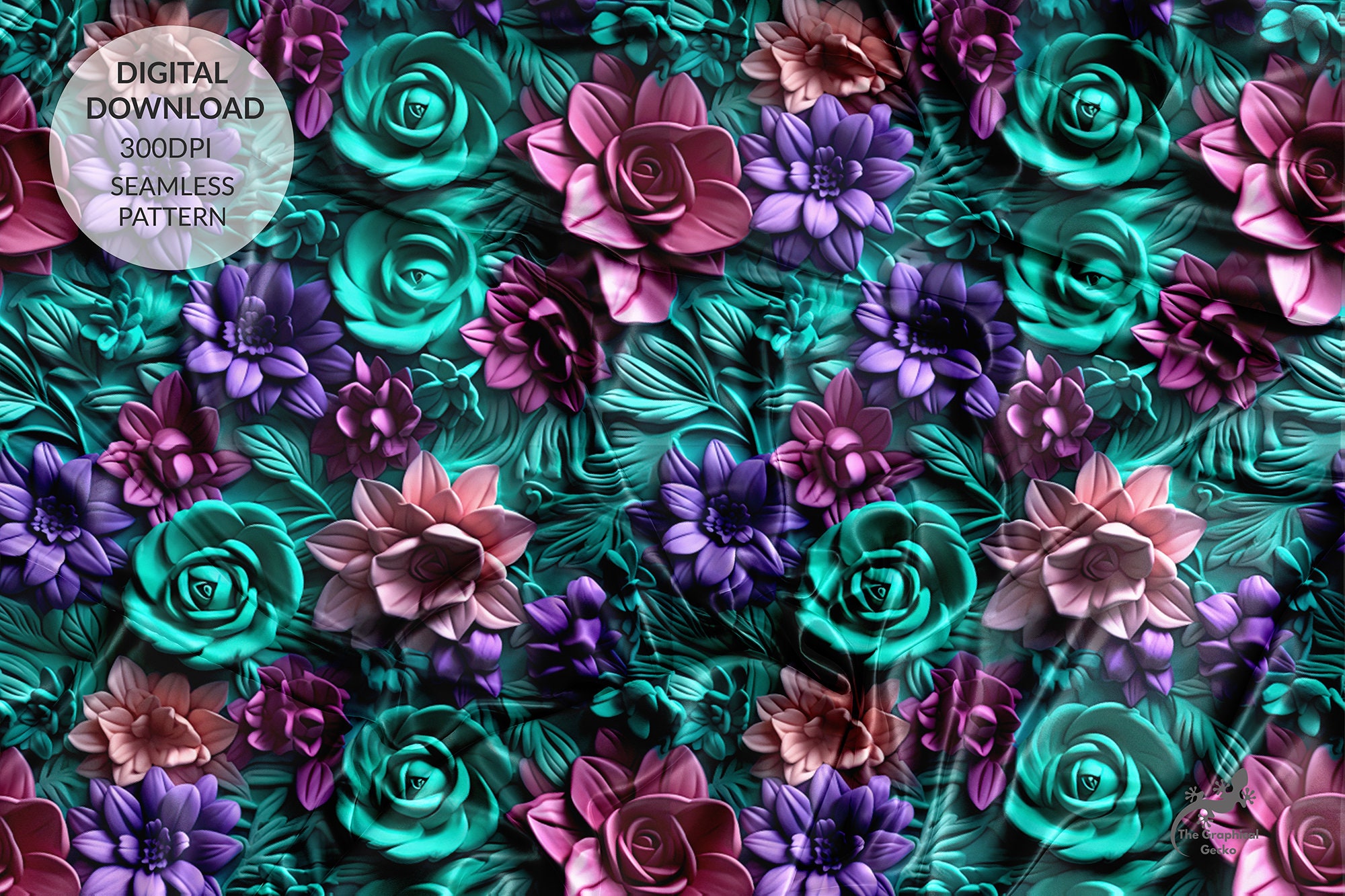 3D Flowers Seamless Digital Pattern, 3D Floral Seamless Pattern ...