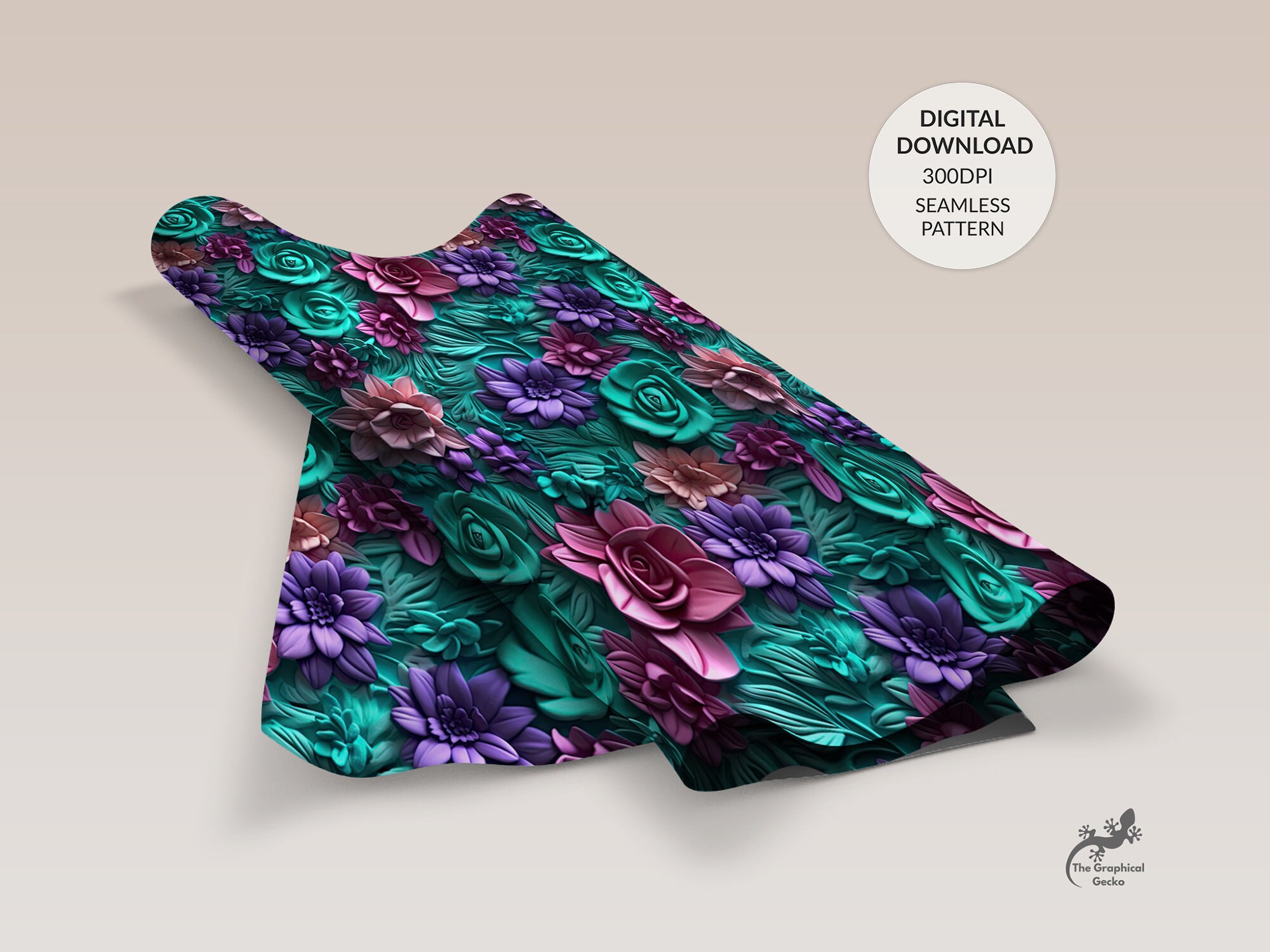 3D Flowers Seamless Digital Pattern, 3D Floral Seamless Pattern ...