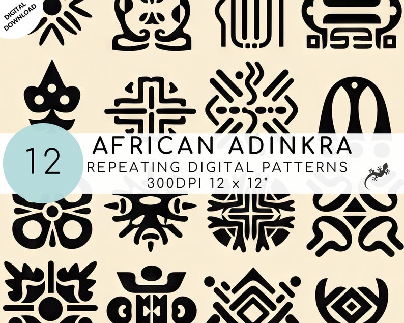 12 African Adinkra Inspired Seamless Digital Pattern Bundle, African ...