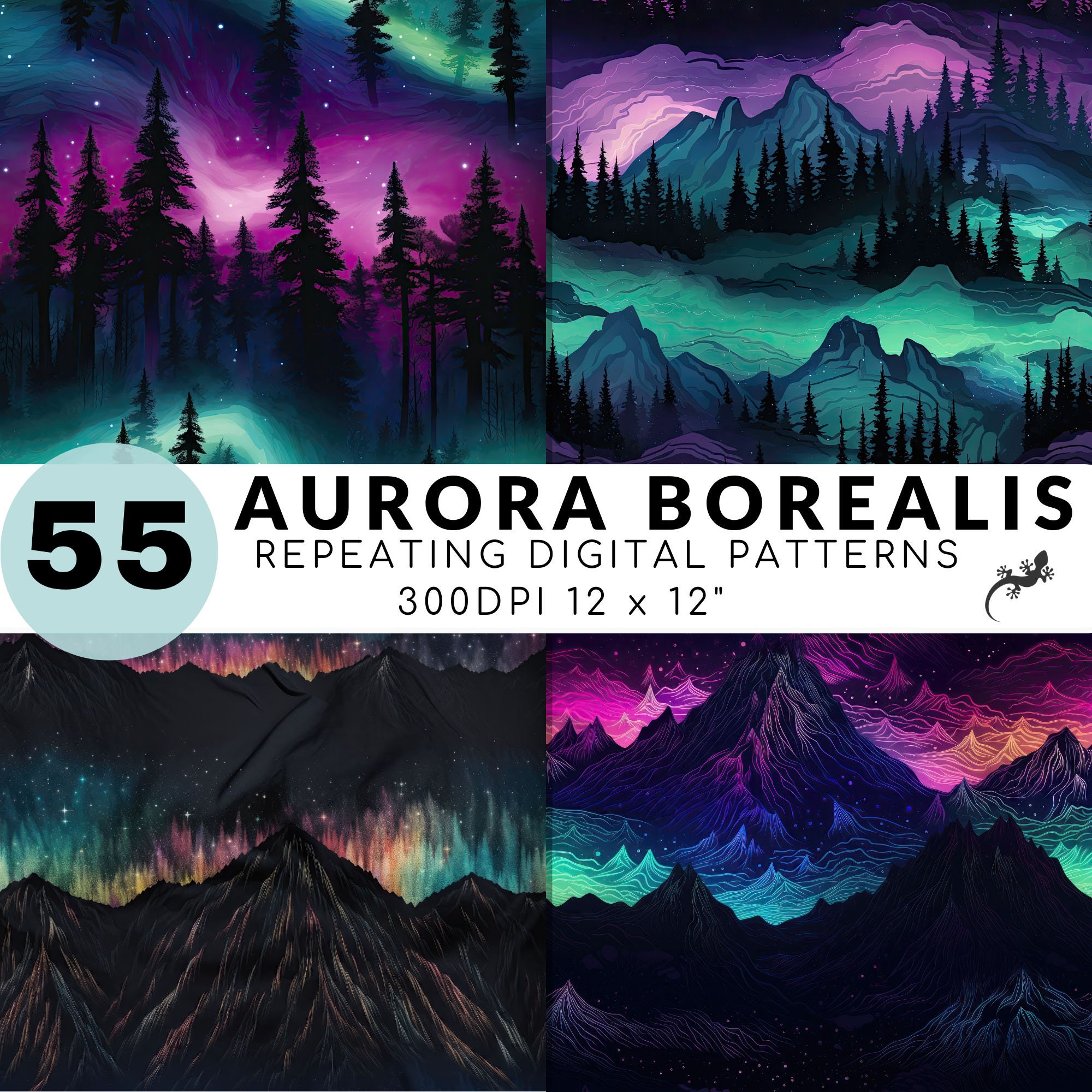 55 Aurora Borealis Seamless Pattern Bundle, Northern Lights Digital ...