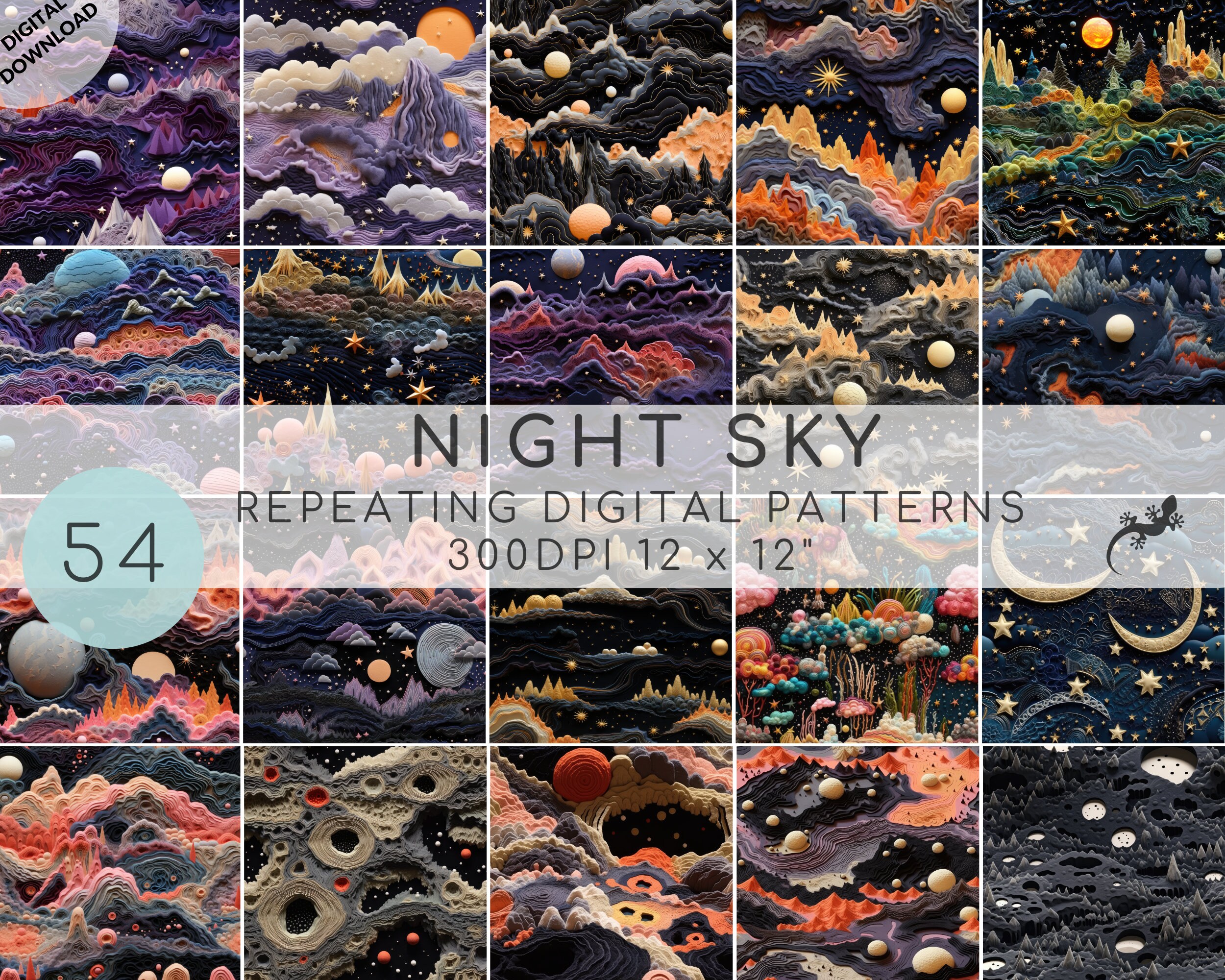 54 Night Sky Seamless Pattern Bundle, Astronomy Digital Paper ...